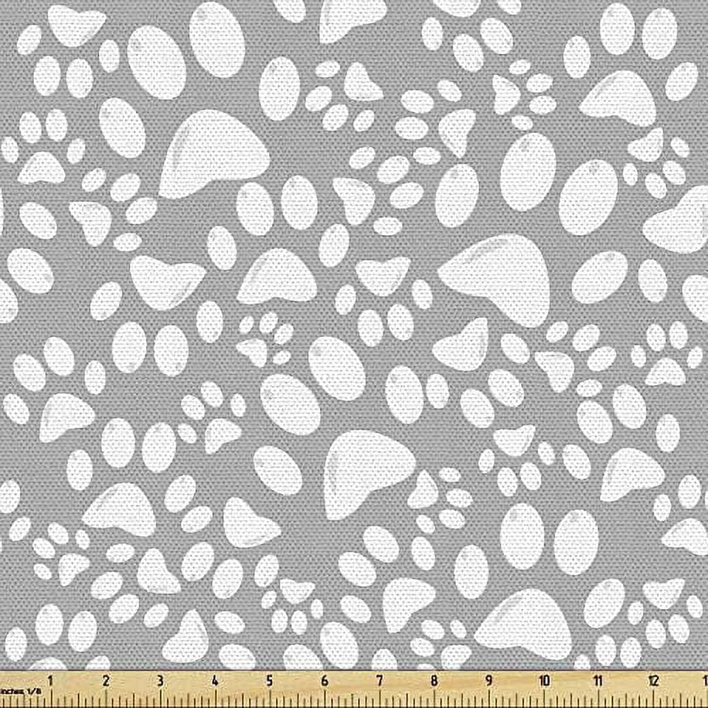 Paw Print Fabric By The Yard, Greyscale Design Repetition Of Irregular ...