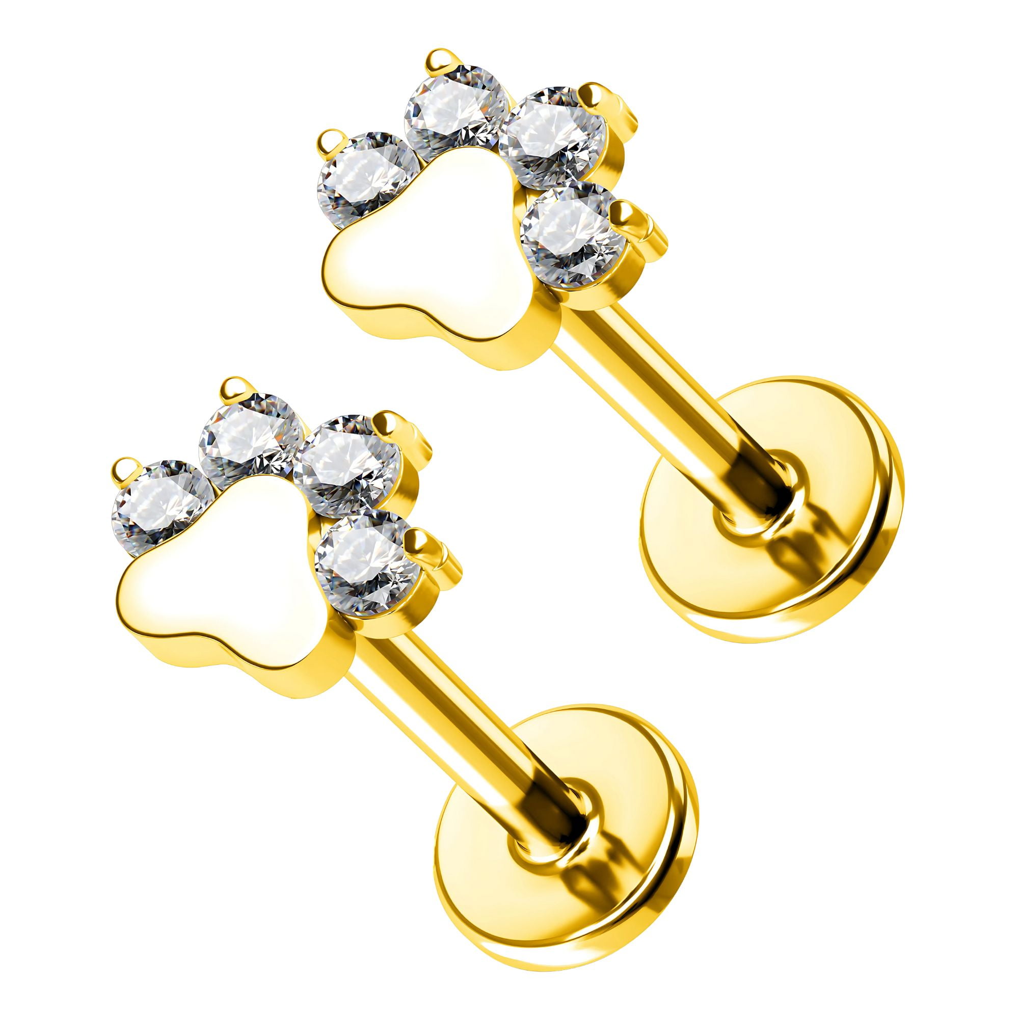 Paw Print Flat Back Earrings for Women Sterling Silver Cartilage Helix ...