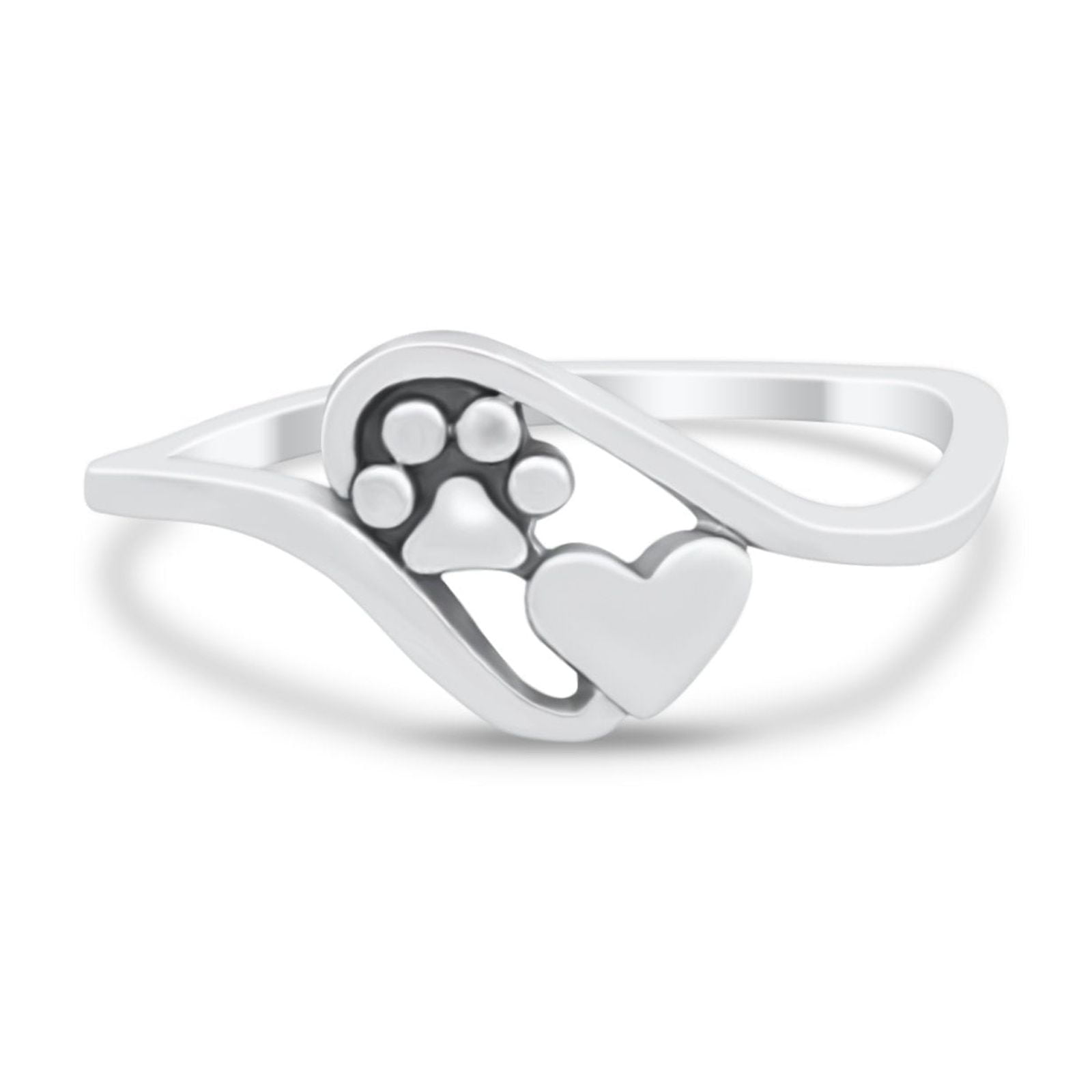 Paw Print Heart Promise Band Ring 925 Sterling Silver Size 12 - Walmart.com