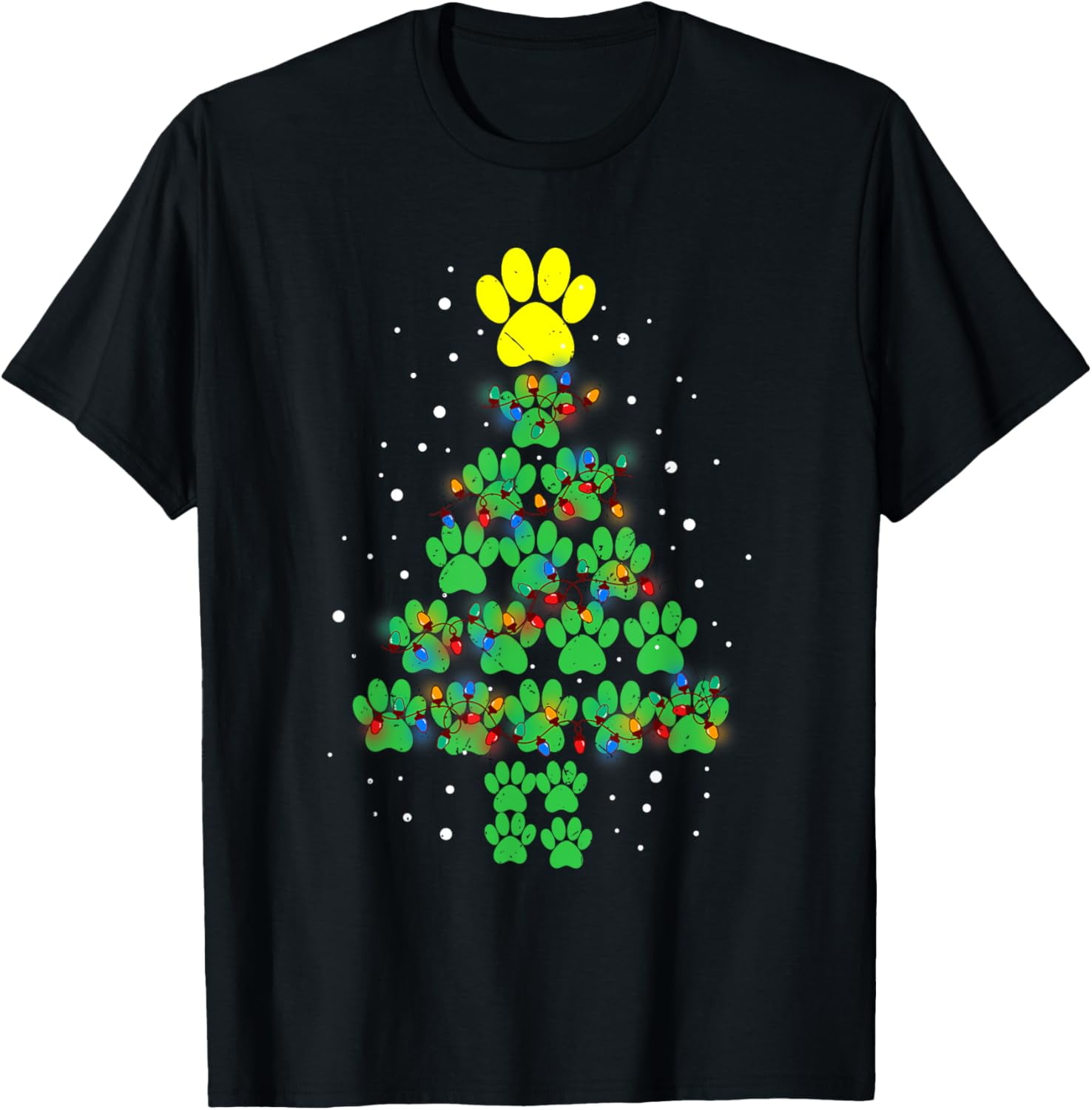 Paw Print Merry Christmas Tree Lights Dog or Cat Meow Xmas T-Shirt ...