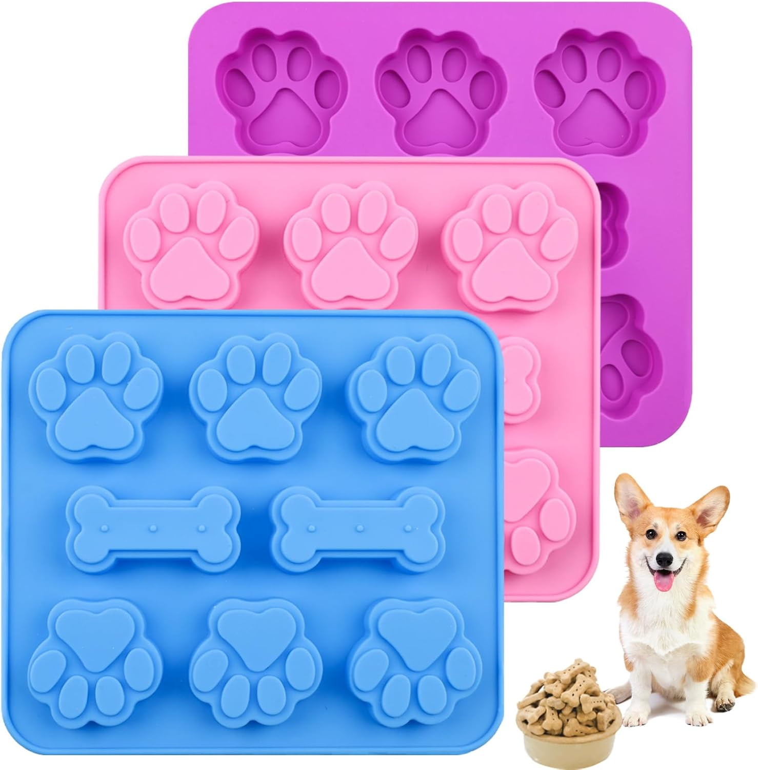 Paw Print Mold Dog Treat Mold Bone Silicone Molds 3 Pcs Dog Treat Molds ...