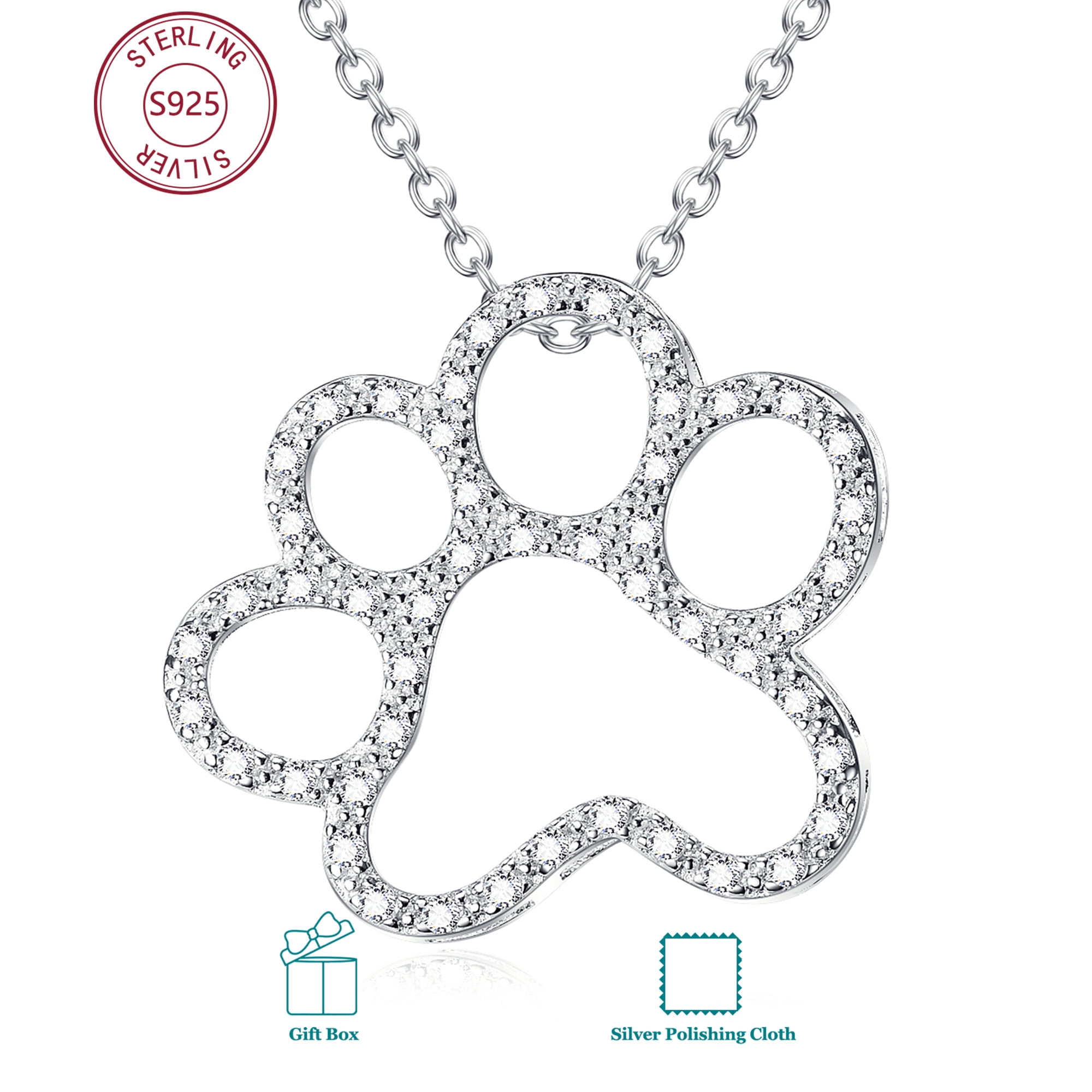 Paw Print Necklace 925 Sterling Silver Cat Dog Paw Pendant Jewelry for ...