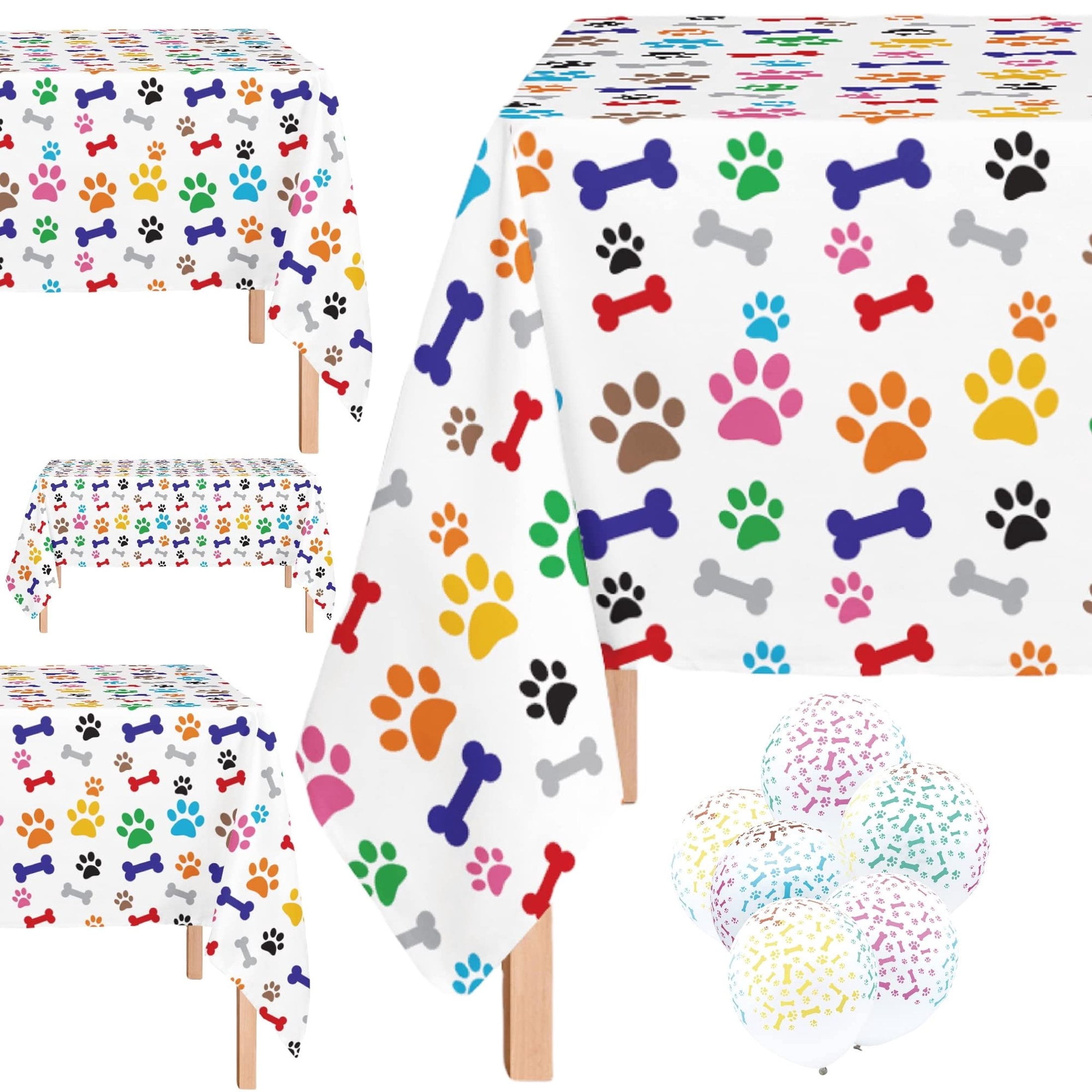 Paw Print Party Pack - Colorful Table Cover Set with Balloons for Kids ...