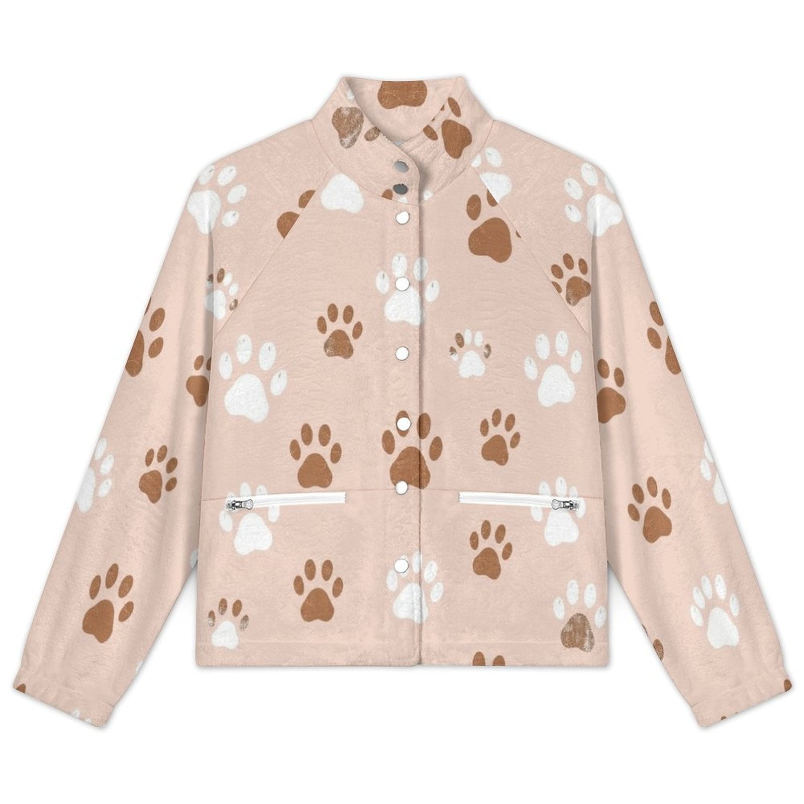 Paw Print Pattern Autumn Winter Jacket Women Coat Short Plush Stand ...