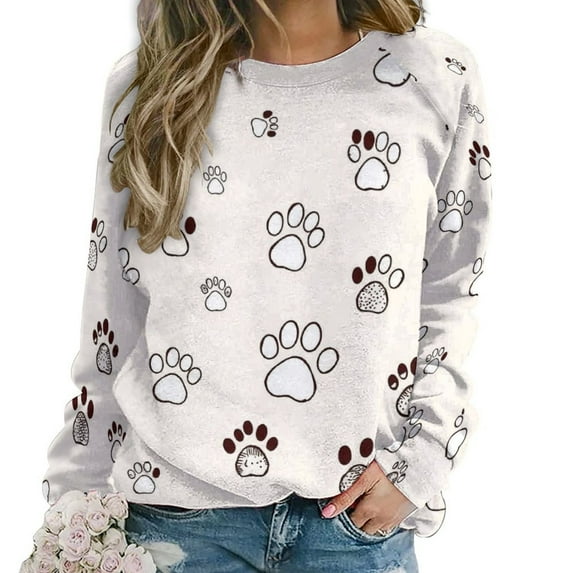 Paw Print Pattern Background Hoodies Female Long Sleeve Casual Hoodie ...
