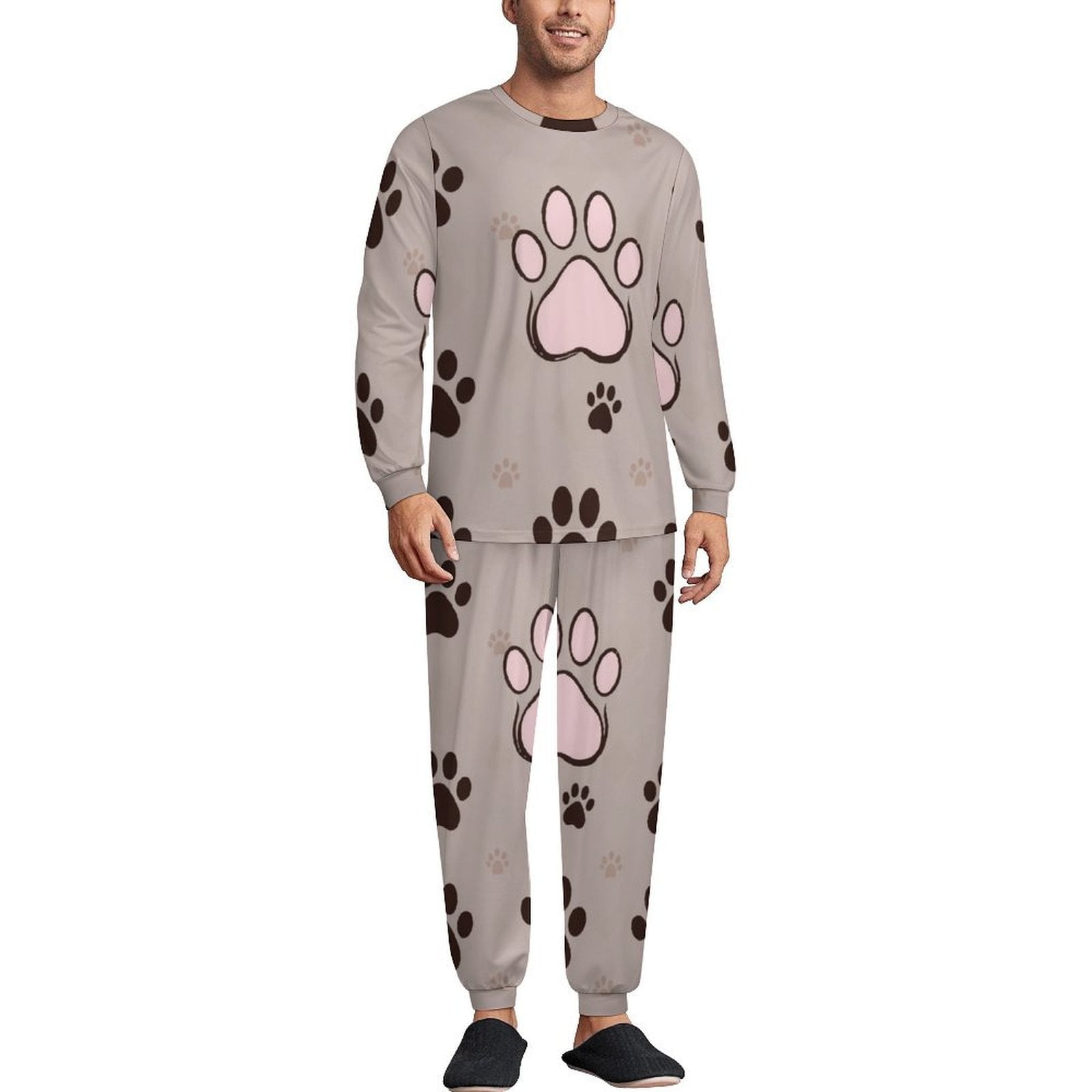 Paw Print Pattern Background Pajamas Men Home Suit Winter Long Sleeve 2 ...