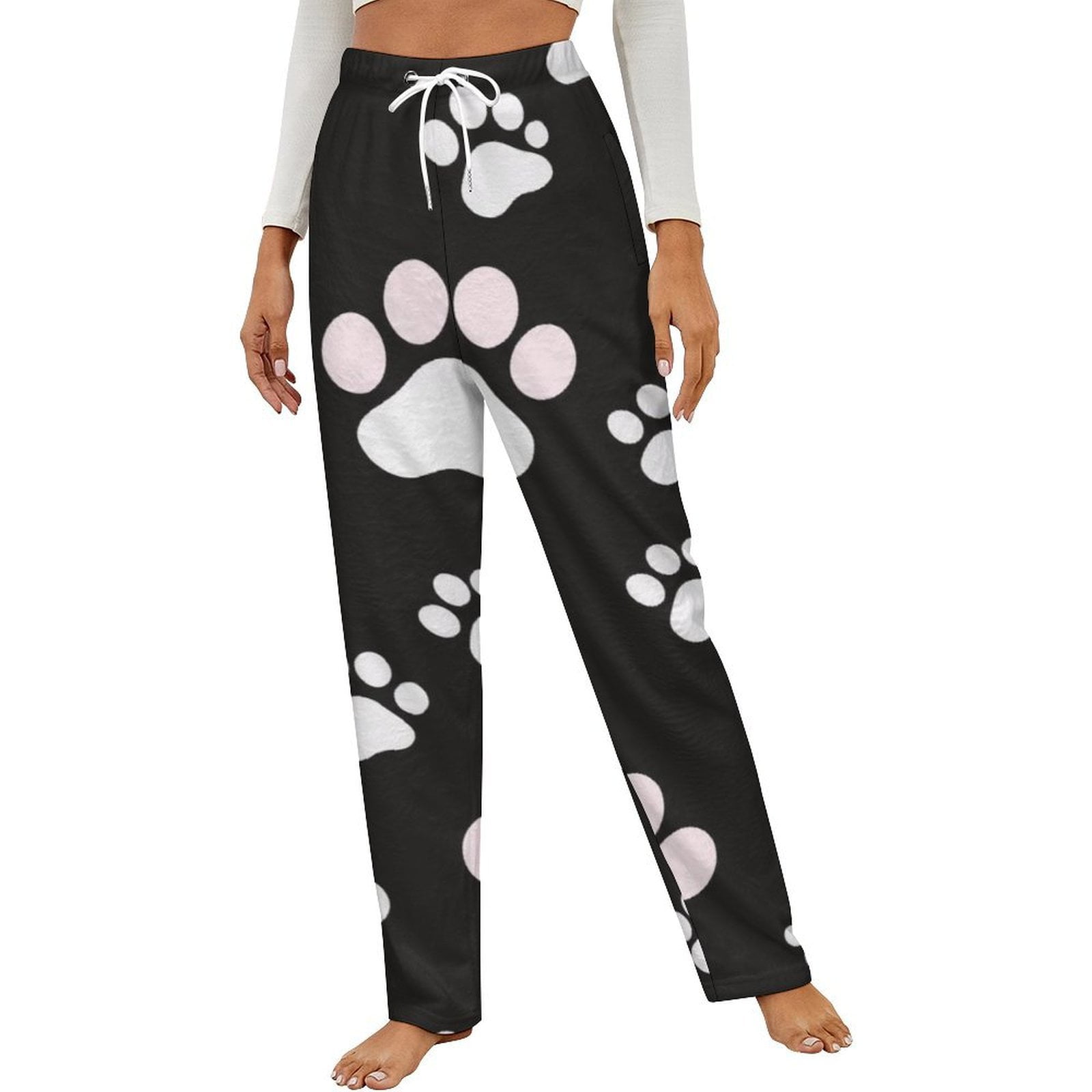 Paw Print Pattern Design Flannel Pajama Pants Home Pants Home Sleepwear ...