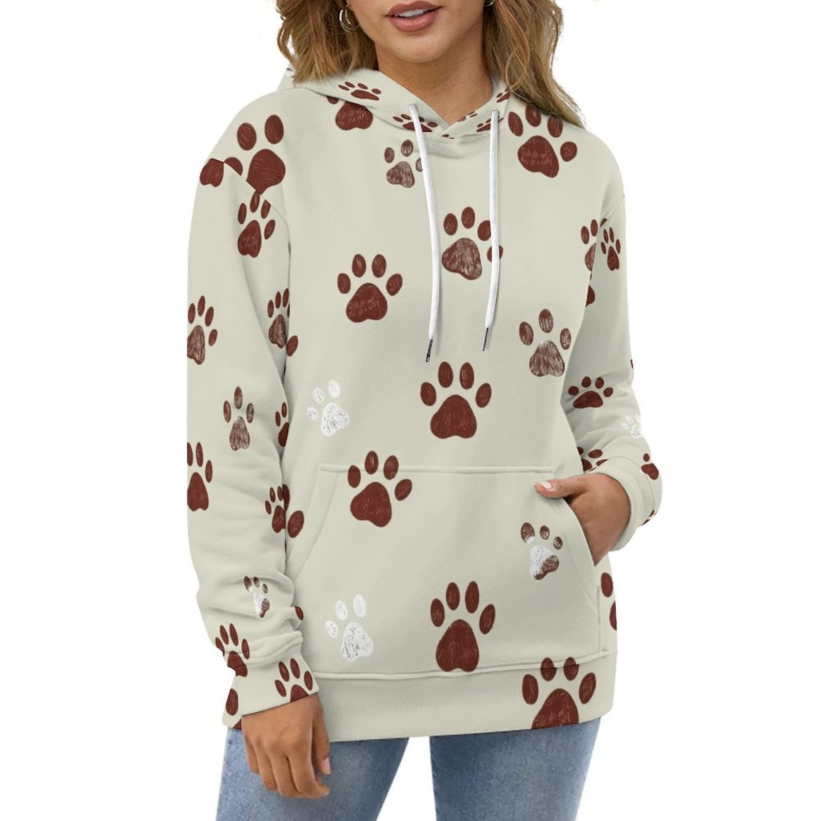 Paw Print Pattern Hoodies Long-Sleeve Spring Fashion Oversize Loose ...