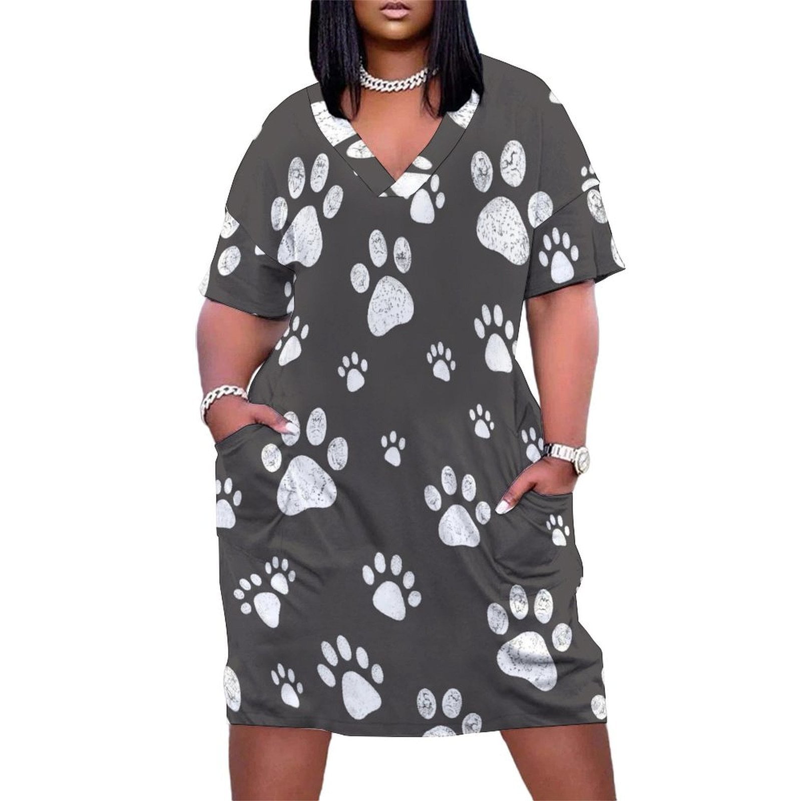 Paw Print Pattern Loose Pocket Dress Party Dresses for Women Elegant Chic Women Dresses ...