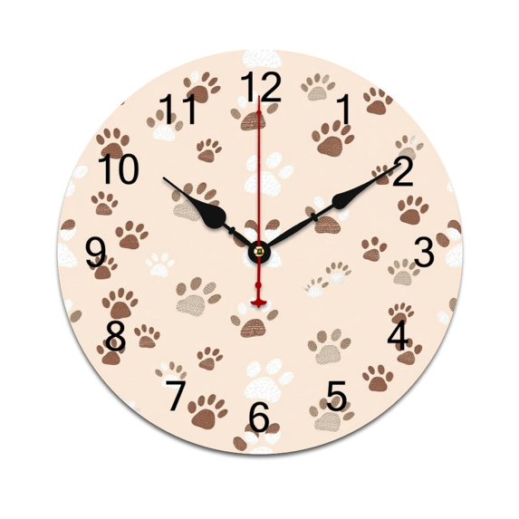 Paw Print Pattern Round Wall Clock Modern Design Home Living Room ...