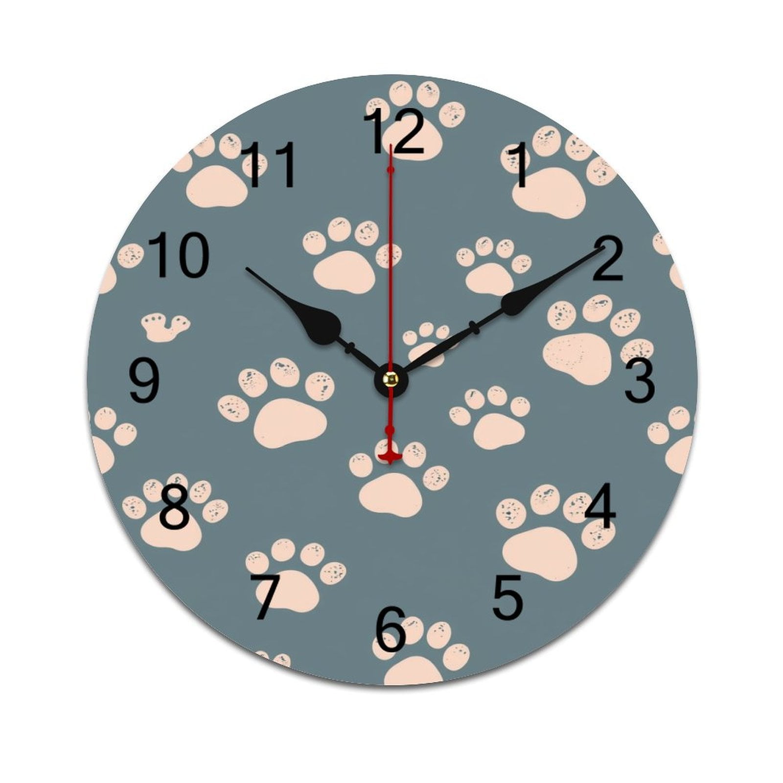 Paw Print Pattern Time Decorative Wall Clocks Round Large Wall Watch ...
