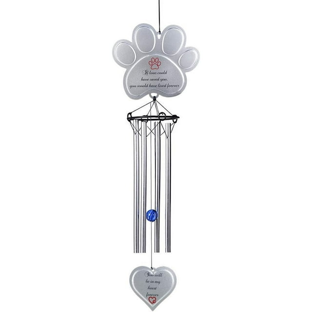 Paw Print Pet Memorial Wind Chimes for Dogs Outdoors - Metal Casted Pet ...