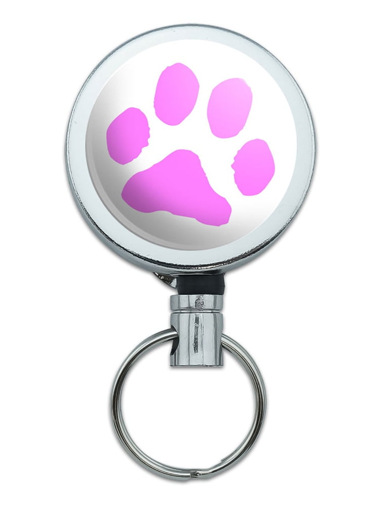 Paw Print Pink Retractable Belt Clip Badge Key Holder - Walmart.com