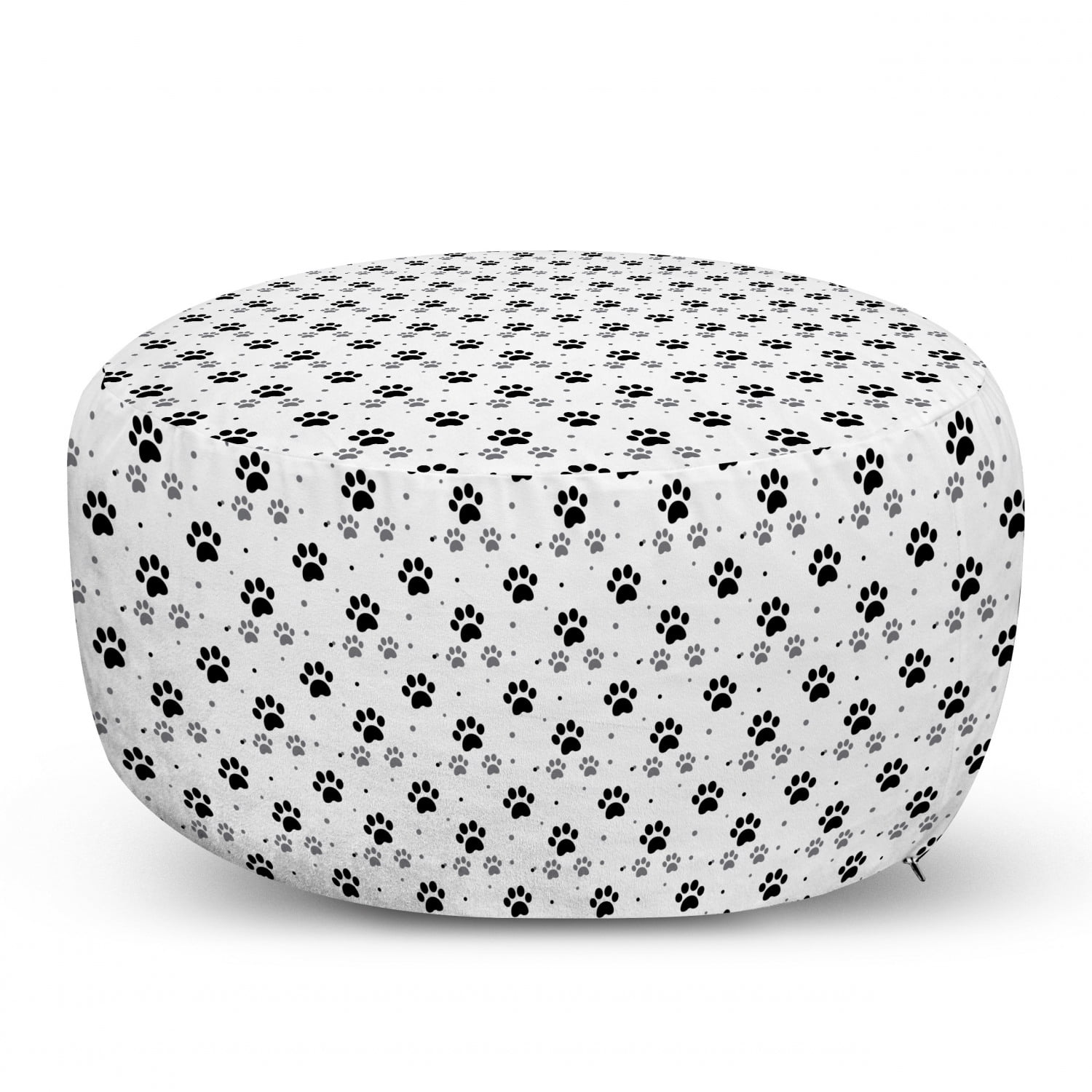Paw Print Pouf Cover with Zipper, Animals Pattern with Greyscale Design ...