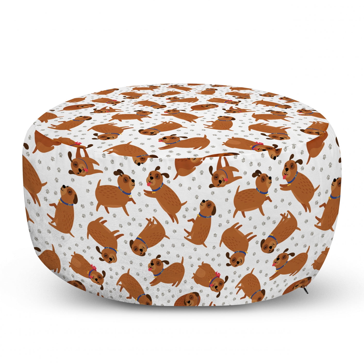 Paw Print Pouf Cover with Zipper, Repetitive Cartoon Design Pattern of ...
