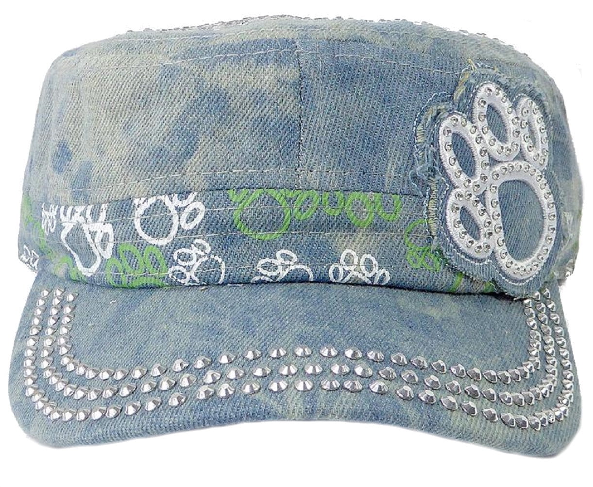 Paw Print Rhinestone Bling Dazzle Women's Cadet Cap Hat Dog/Cat (Splash ...