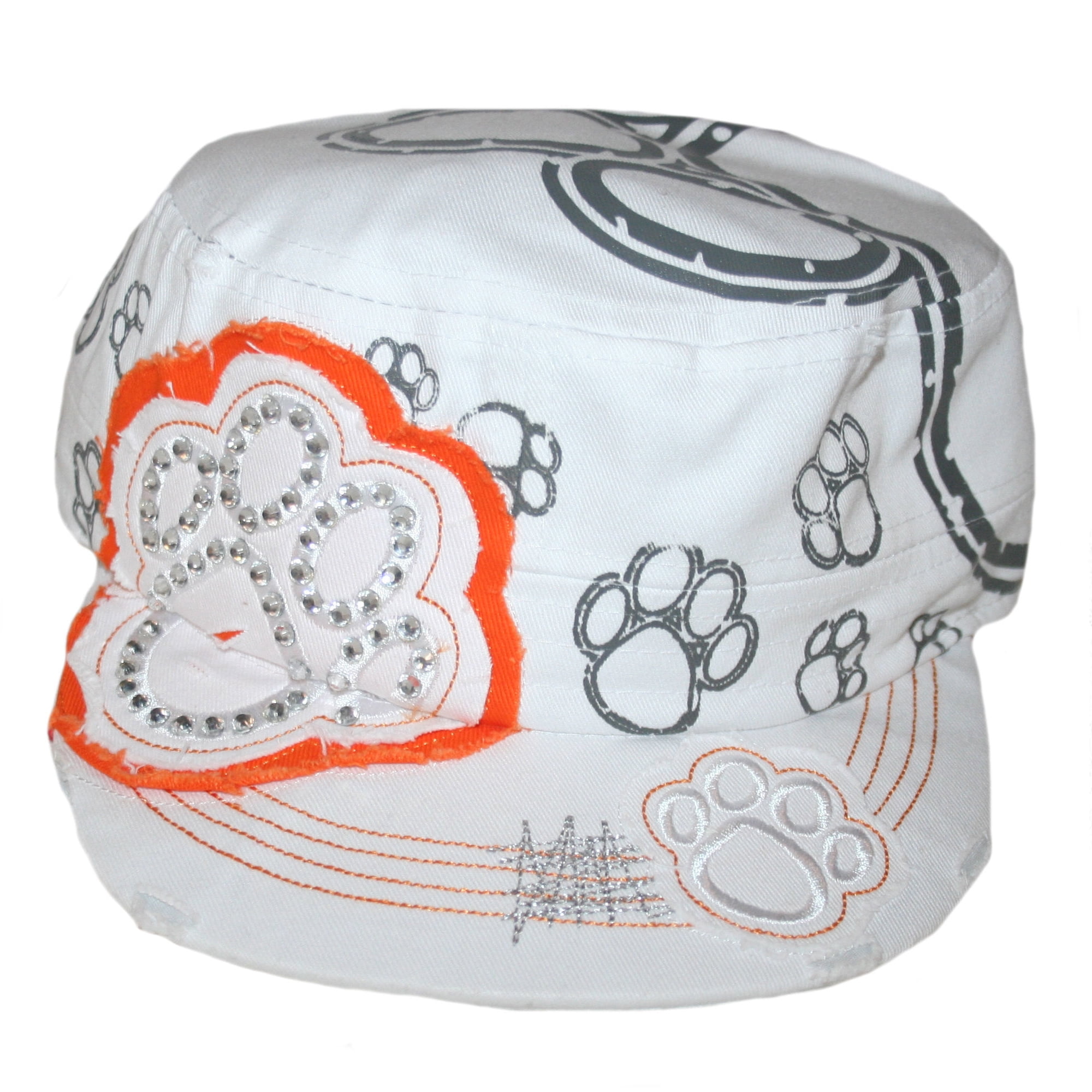 Paw Print Rhinestone Cadet Hat Dog Mom, Cat Mom Orange/White Adult-One ...