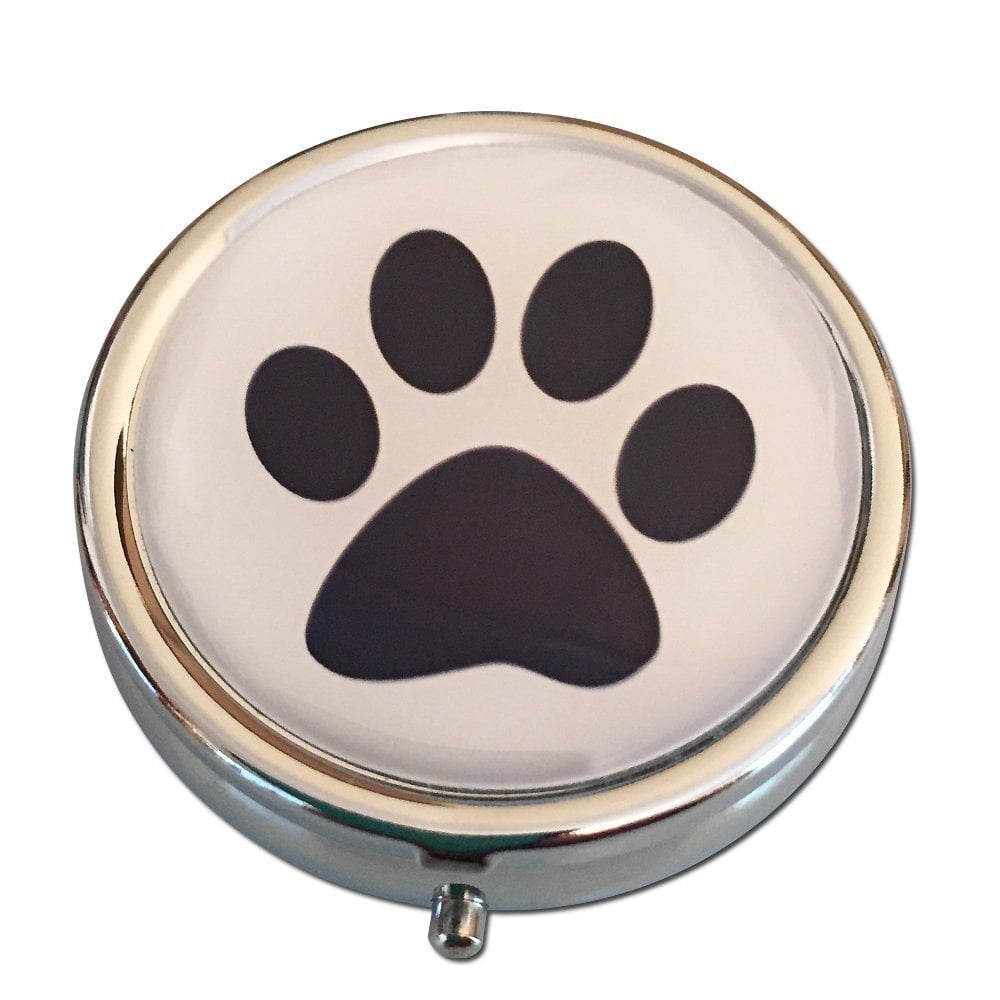 Compact Paw Print Round Silver Vitamin Container - Three Section Travel ...