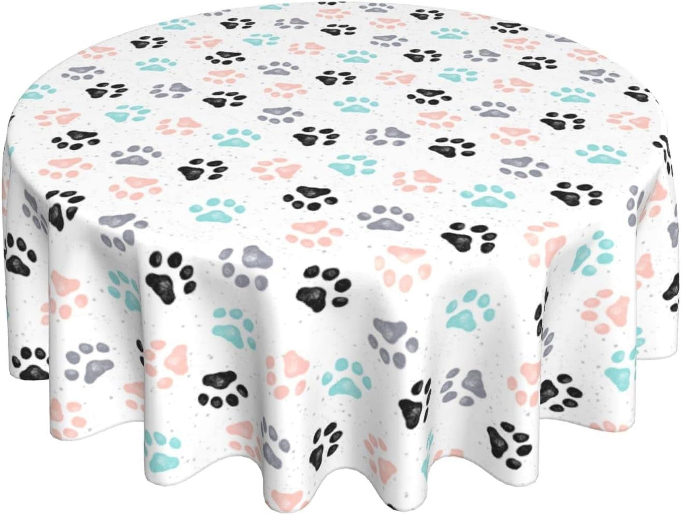 Paw Print Round Tablecloth 60 Inch for Indoor and Outdoor, Waterproof ...