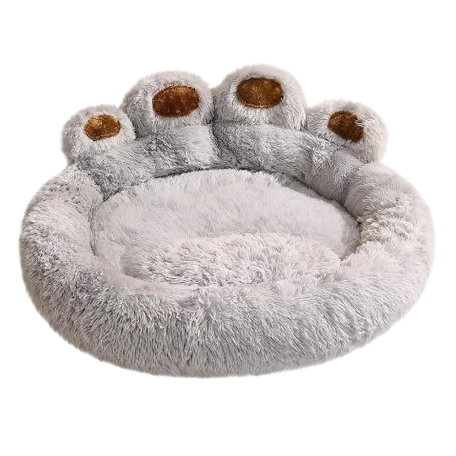 Paw Print Shaped Soothing Pet Bed, Donut Design Plush Faux Material ...
