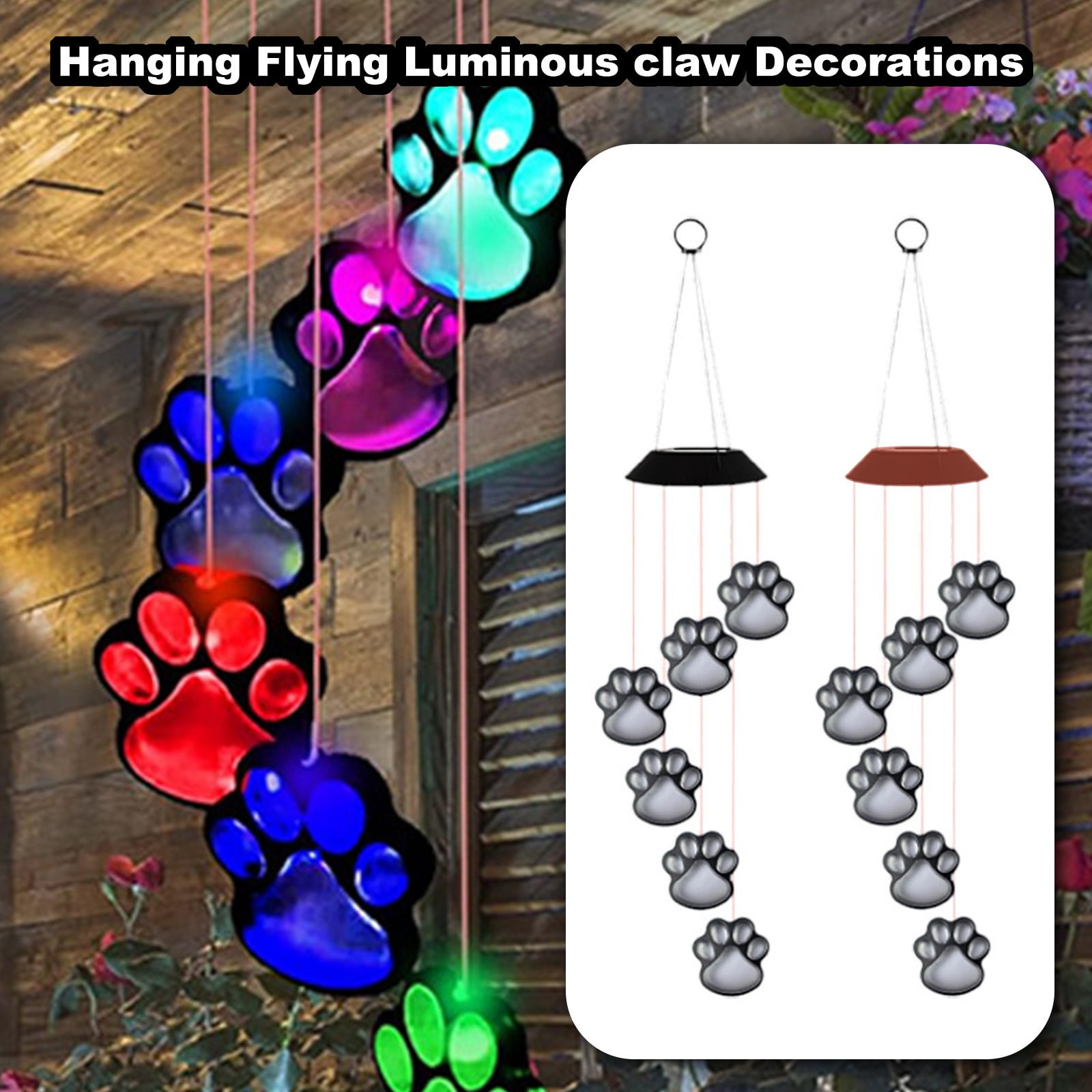 Paw Print Solar Wind Chimes & Lights - Color Changing Outdoor Paw Print ...