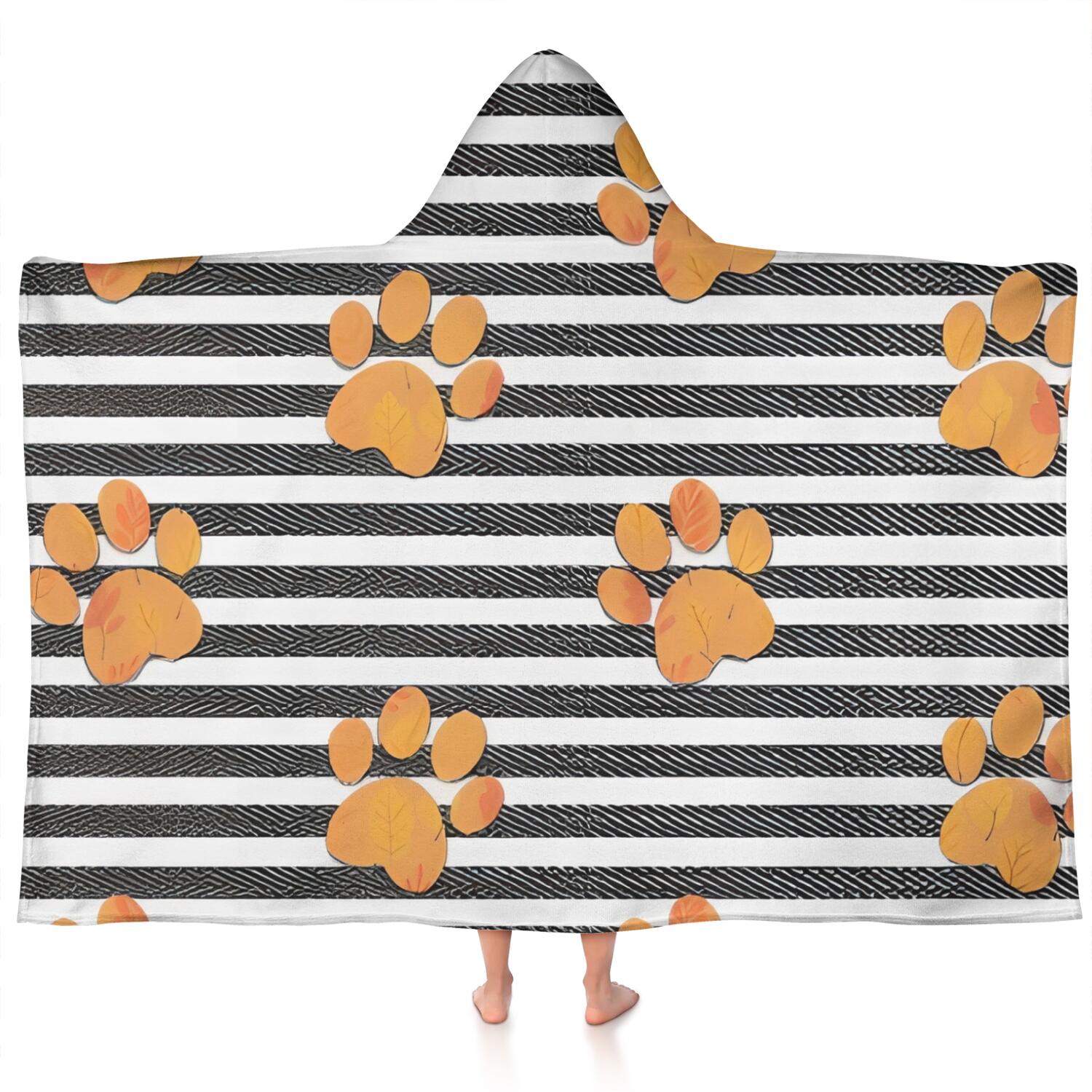 Paw Print Sonstripes Hooded Bath Towel，60"x35" for Ages 3 To 12 Kids ...