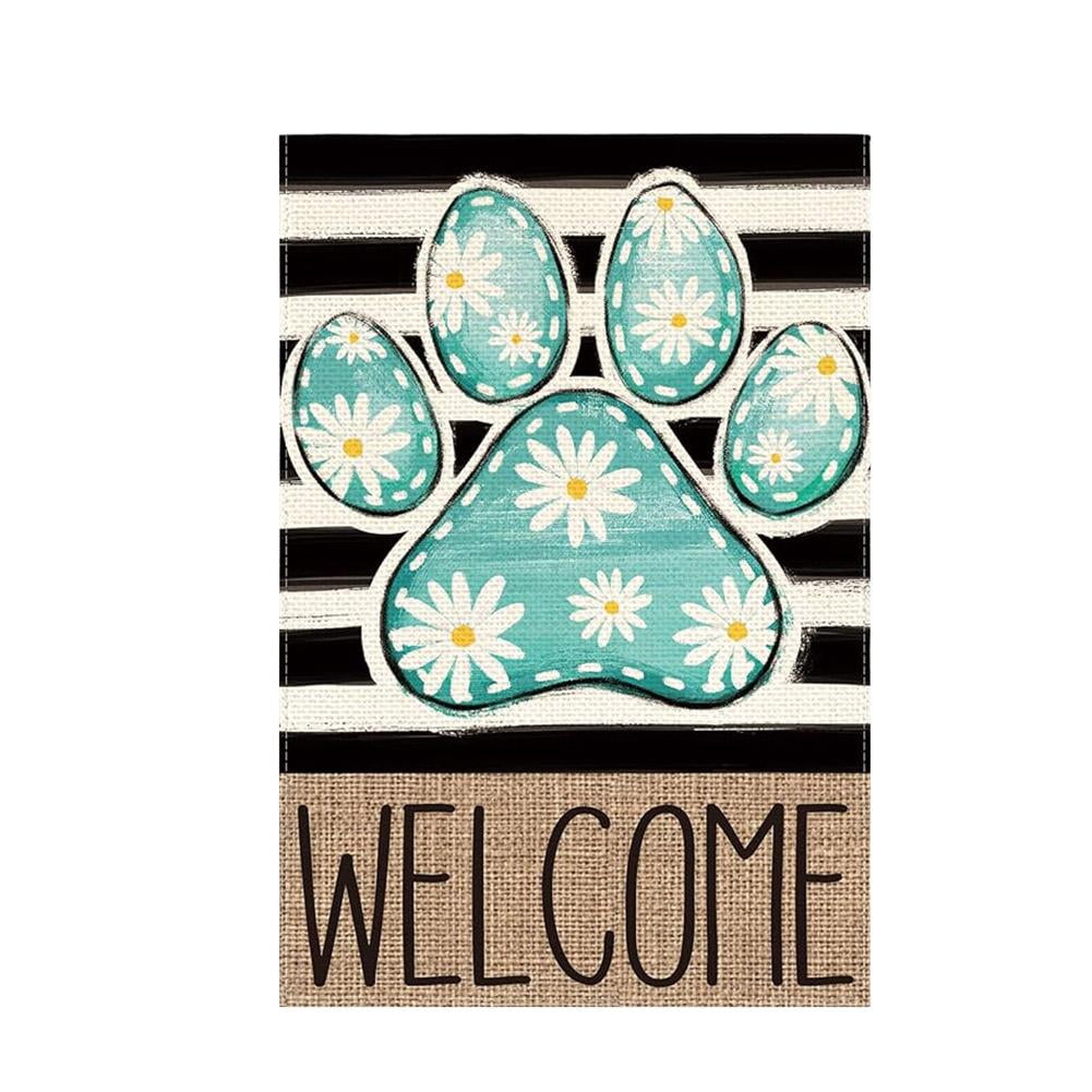 Paw Print Spring Garden Flag,Welcome Spring Garden Flags,Dog Paw with ...