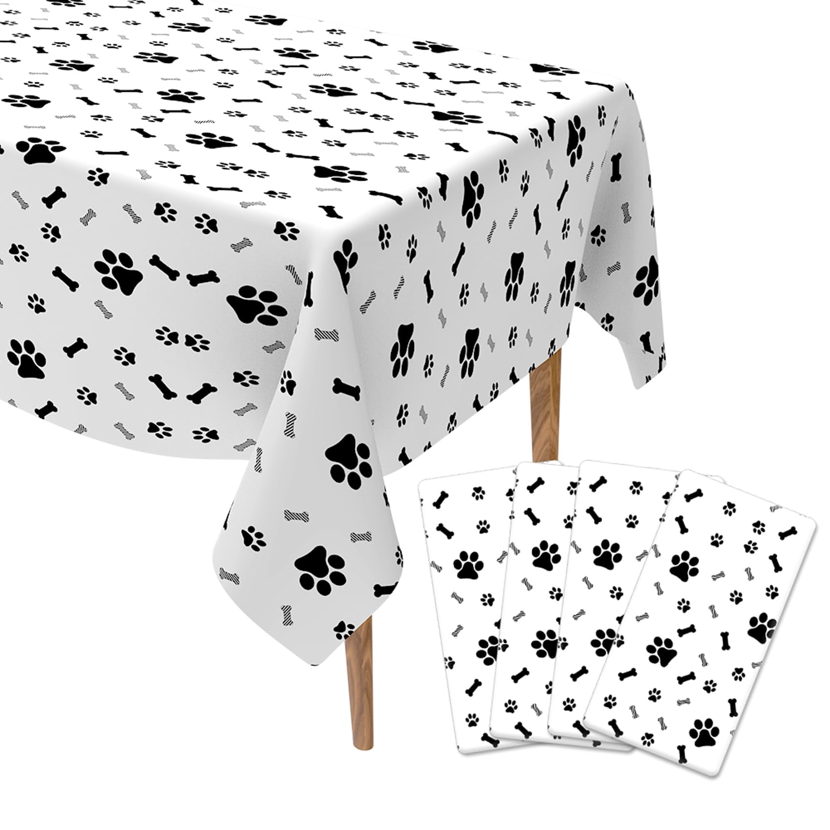 Paw Print Tablecloth, 4 Pack 54 x 108 Inches, Disposable Plastic ...