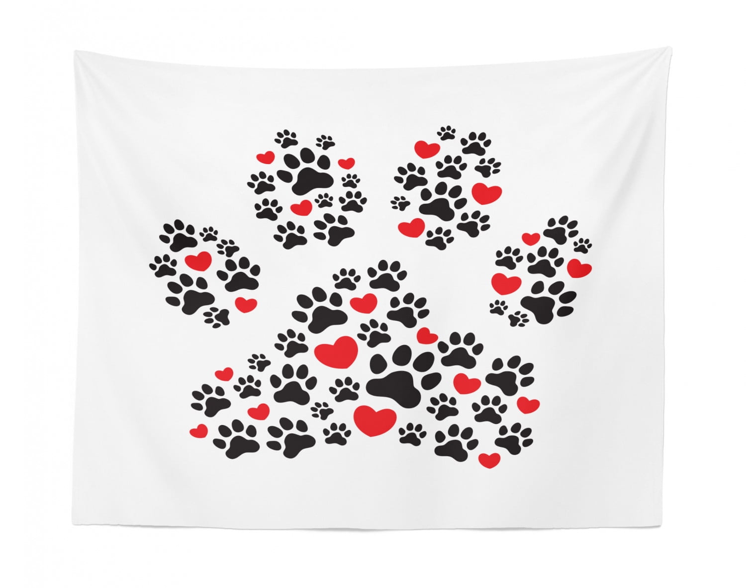 Paw Print Tapestry, I Love Animals Dogs and Cats Themed Classic Graphic ...