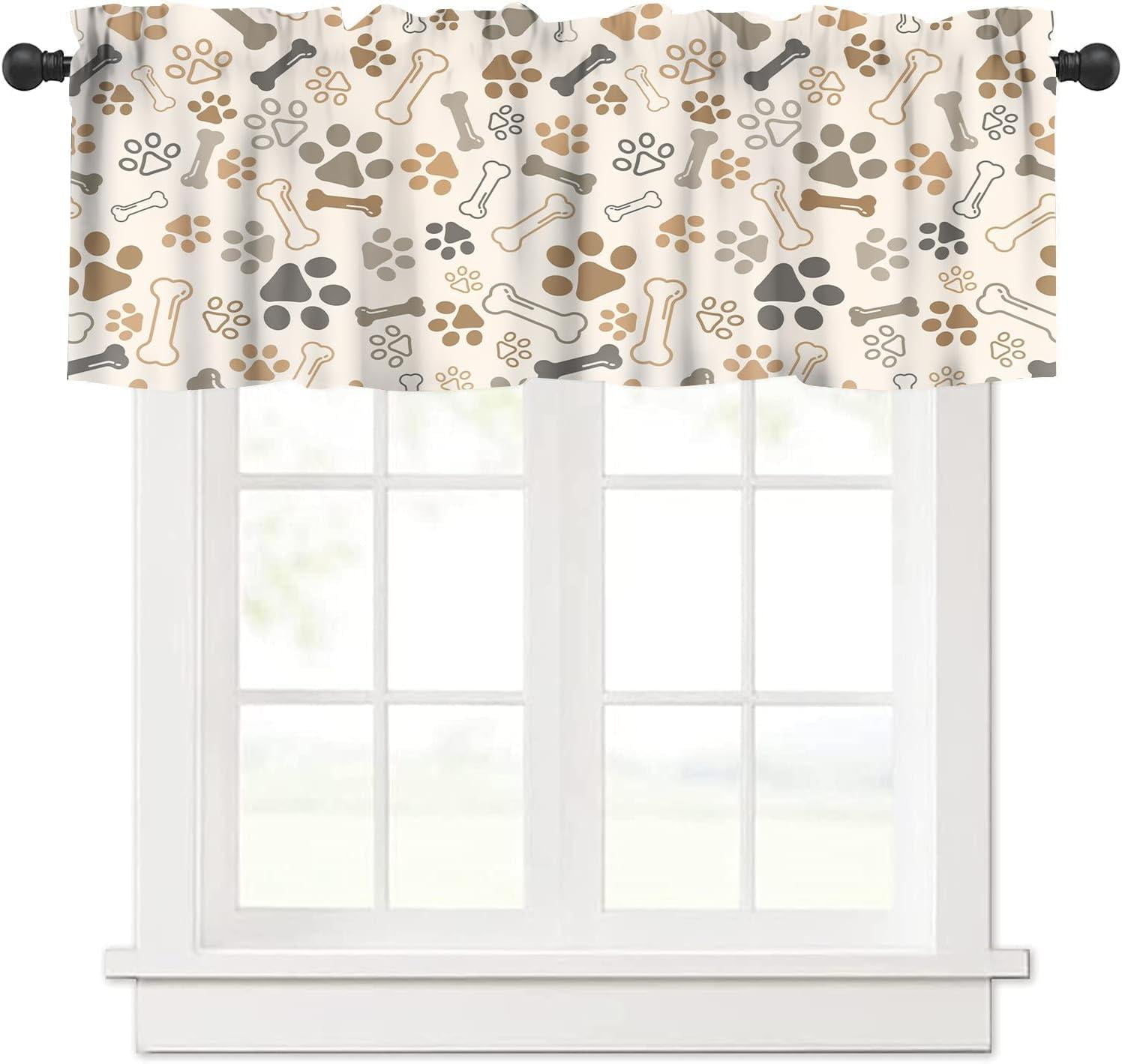 Paw Print Valance Curtain, Simple Brown Cute Cat and Dog Pet Paw Print ...