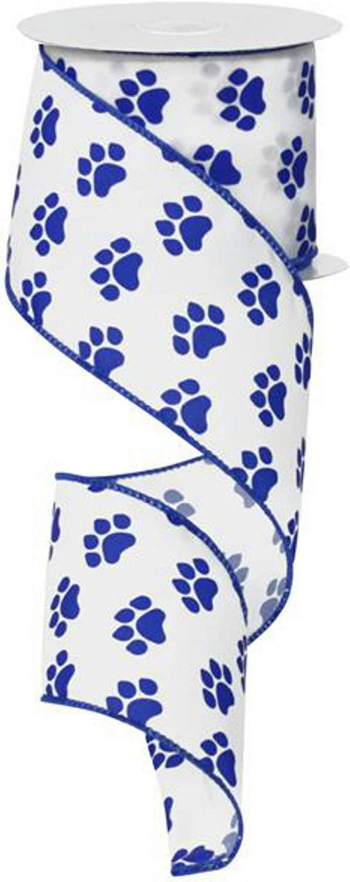 Paw Print Wired Ribbon: Blue White 2.5 Inches x 10 Yards (30 Feet ...