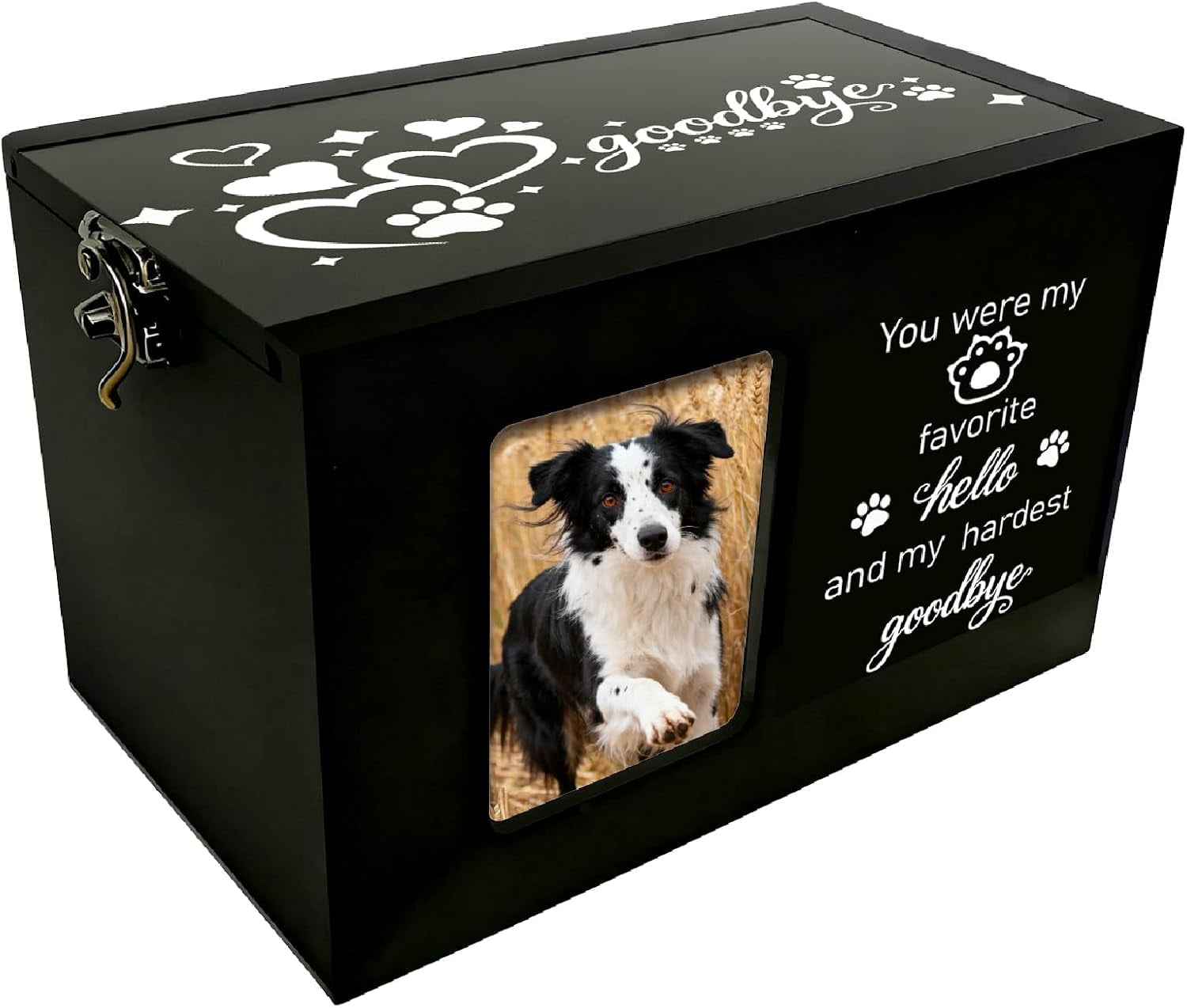 Paw Print Wood Pet Urn Pet Memorial Box for Ashes Heart Pattern ...