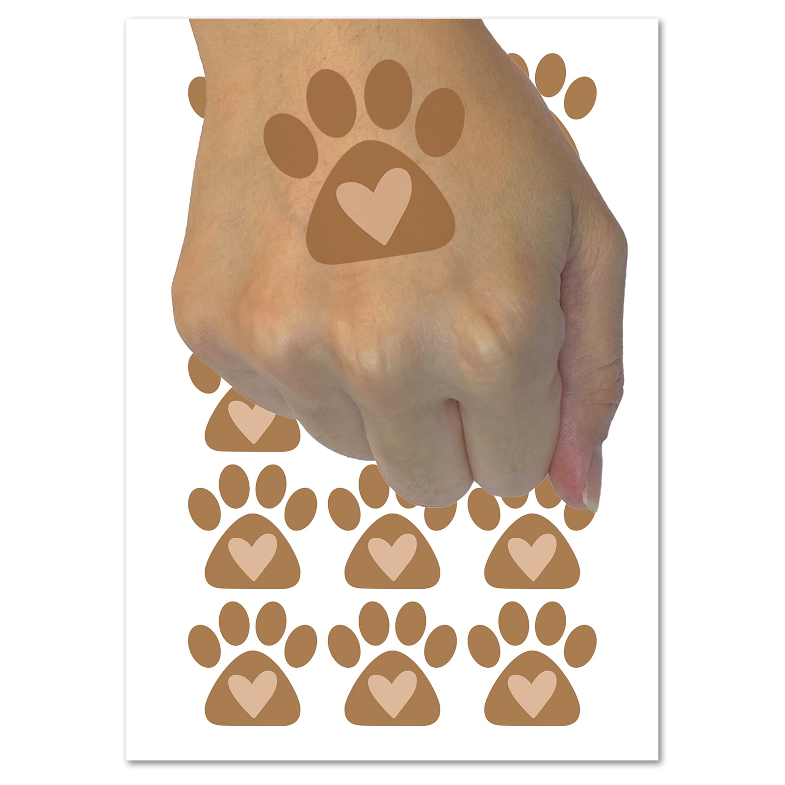 Paw Print with Heart Dog Water Resistant Temporary Tattoo Set Fake Body ...