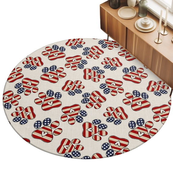 Paw Prints Area Rugs 5' (Round) Stars American Flag 4th of July Rustic ...