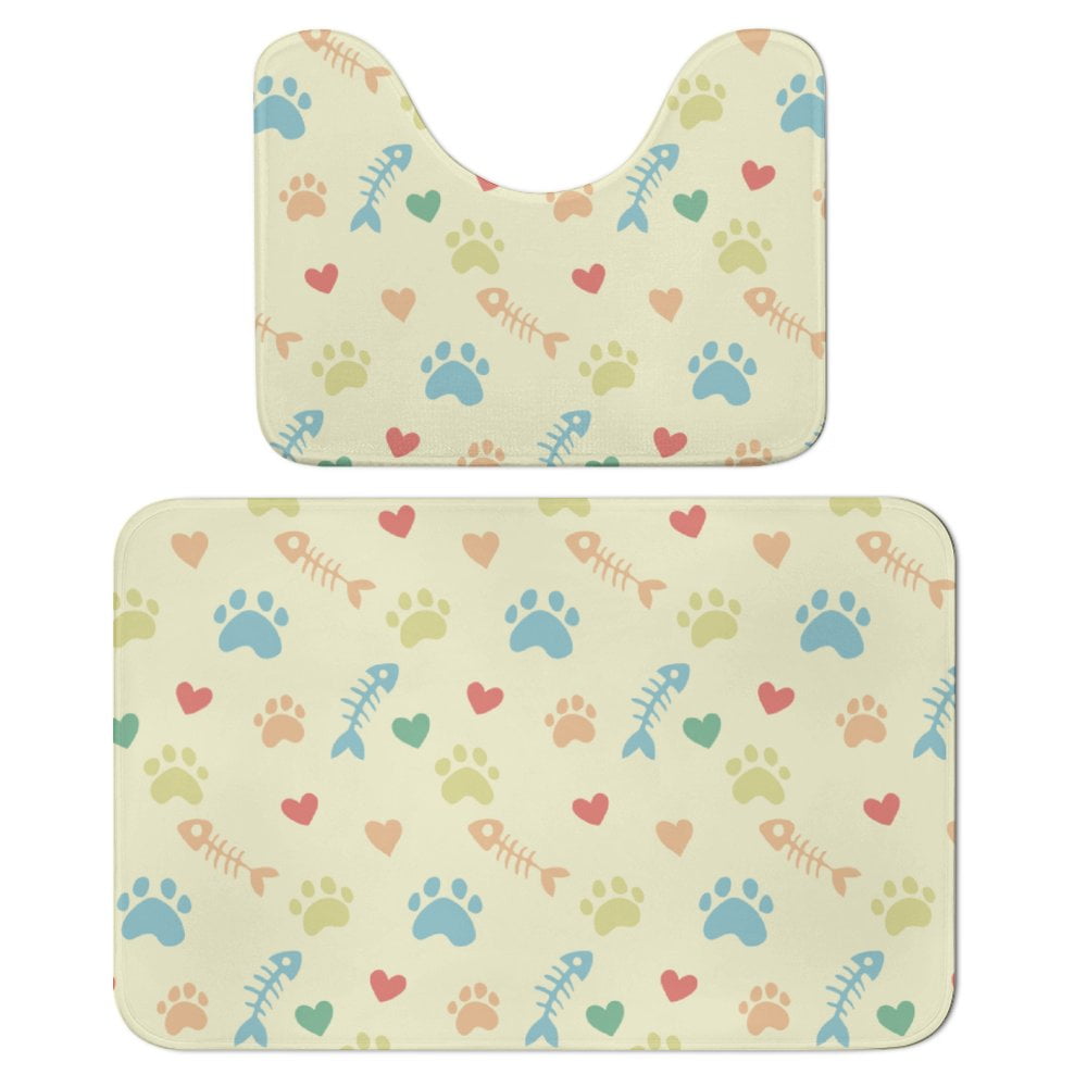 Paw Prints Bathroom Rugs Set 2 Pieces, Bathroom Set - Quick Drying Bath ...