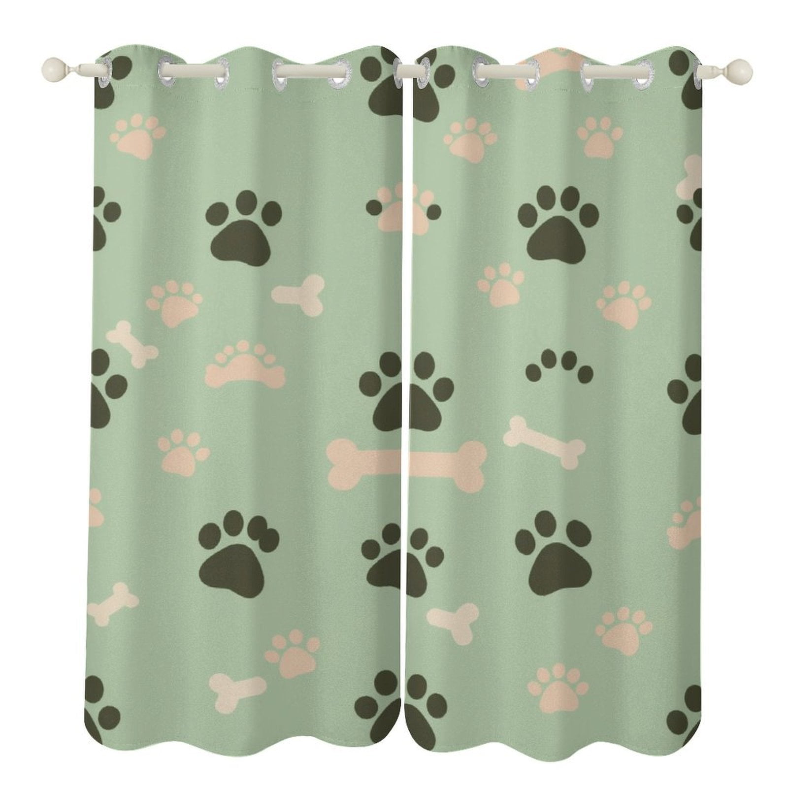 Paw Prints Bone Pattern Blackout Window Curtains for Bedroom Living ...