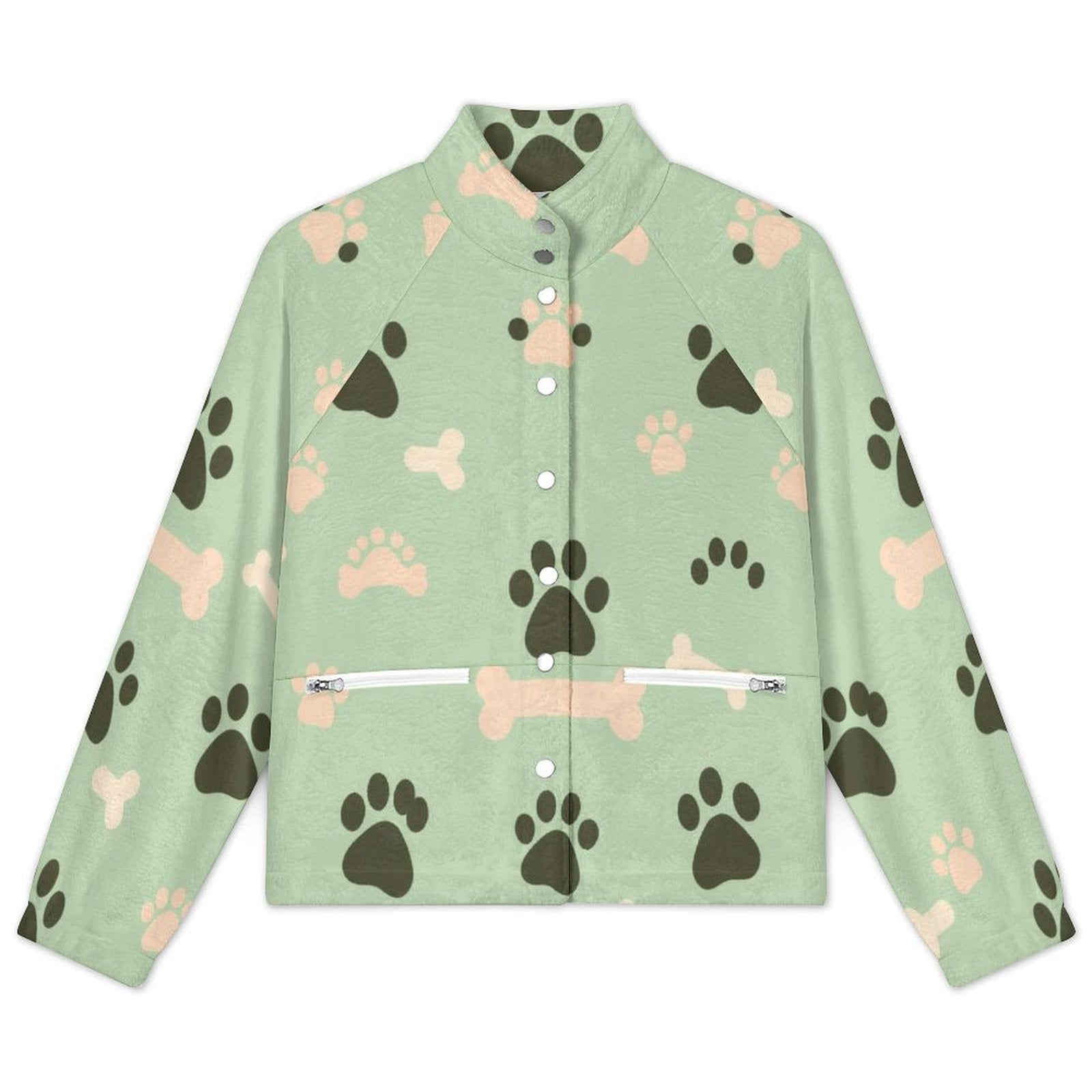 Paw Prints Bone Pattern Fall Winter Women Jacket Stand Collar Thick ...