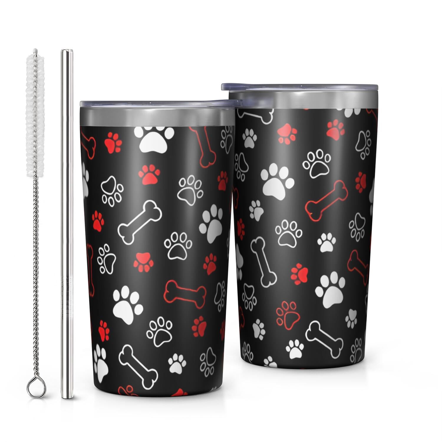 Paw Prints and Bones 10oz Tumblers Stainless Steel Tumbler with Lid and Straw,Vacuum Insulated ...