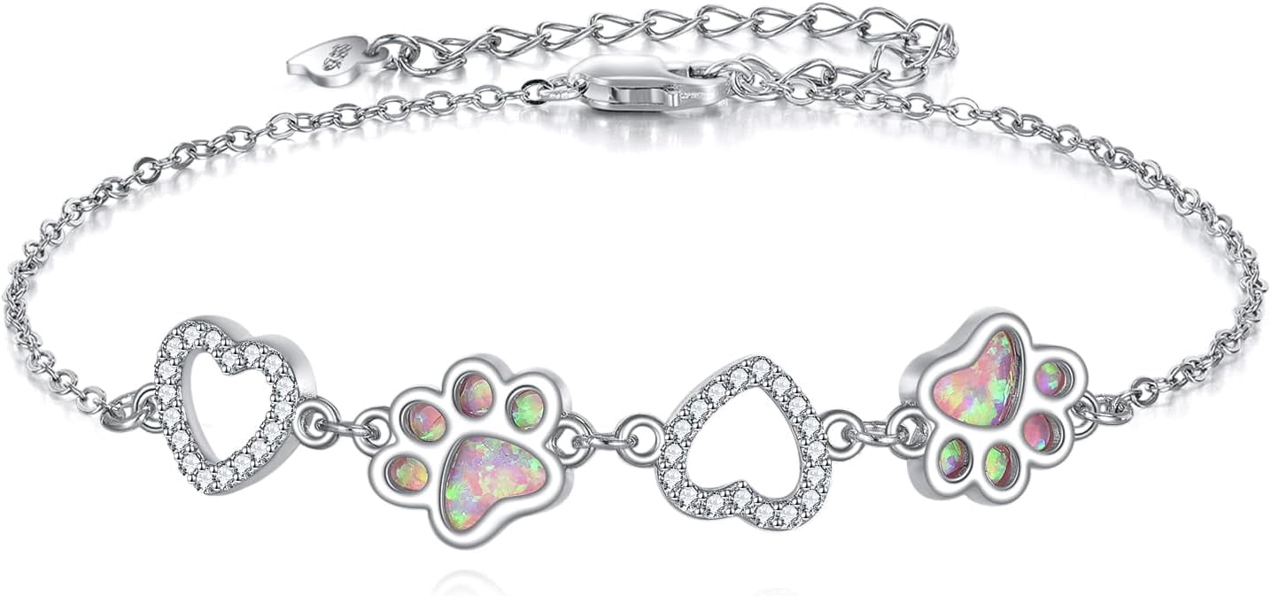 Paw Prints Bracelet 925 Sterling Silver Dog Cat Paw Prints Bracelets ...