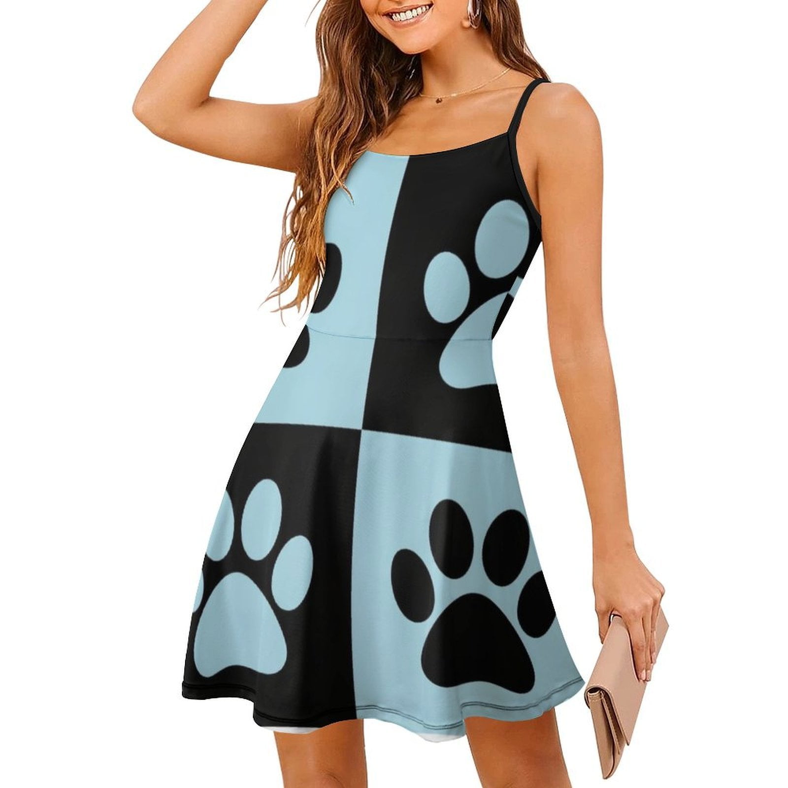 Paw Prints Checkered Background Pattern Slip Dress Dresses For Woman ...