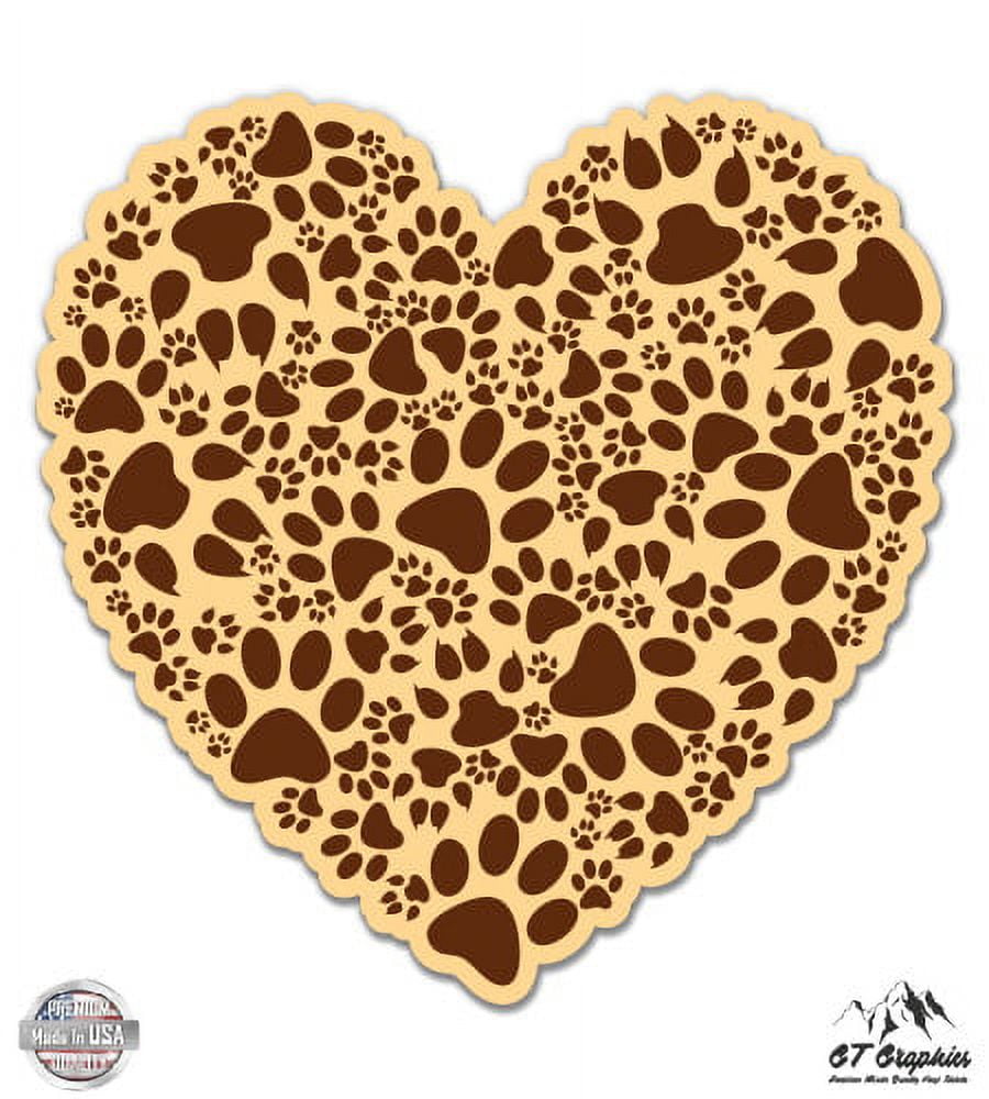 Paw Prints Heart - 5" Vinyl Sticker - For Car Laptop I-Pad - Waterproof ...
