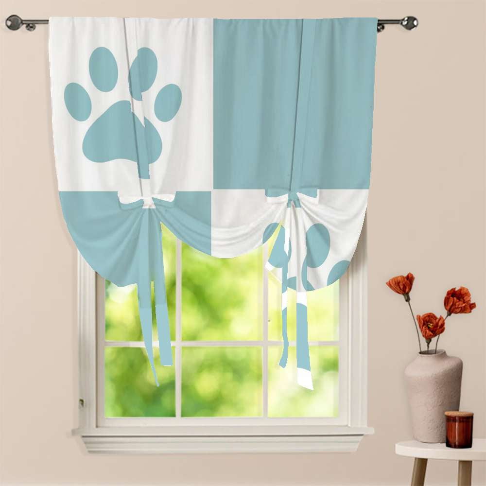 Paw Prints On Checkered Tiles Window Curtain for Living Room Roman ...
