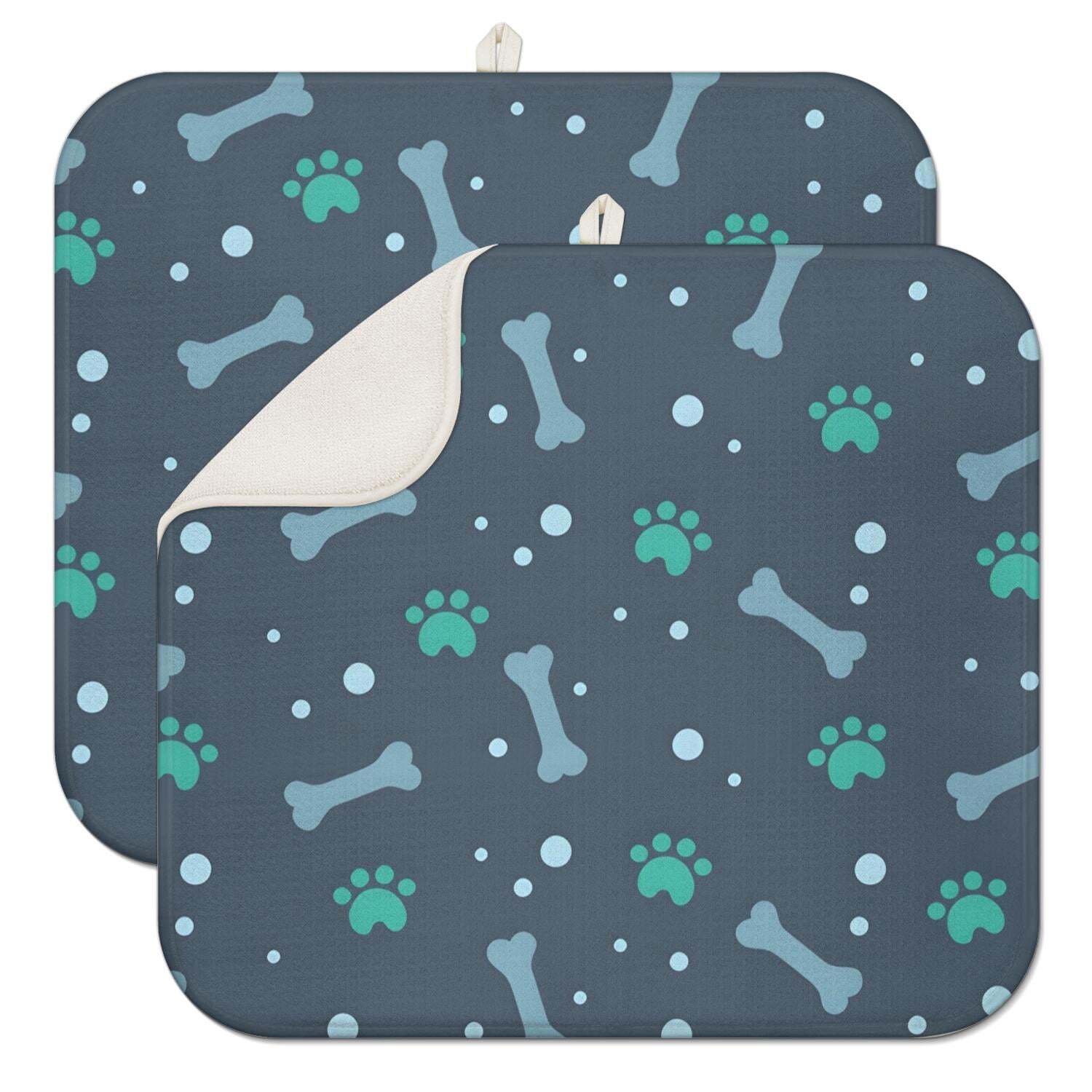 Paw Prints and Bones Dish Drying Mat for Kitchen 1 Pack, Ultra ...