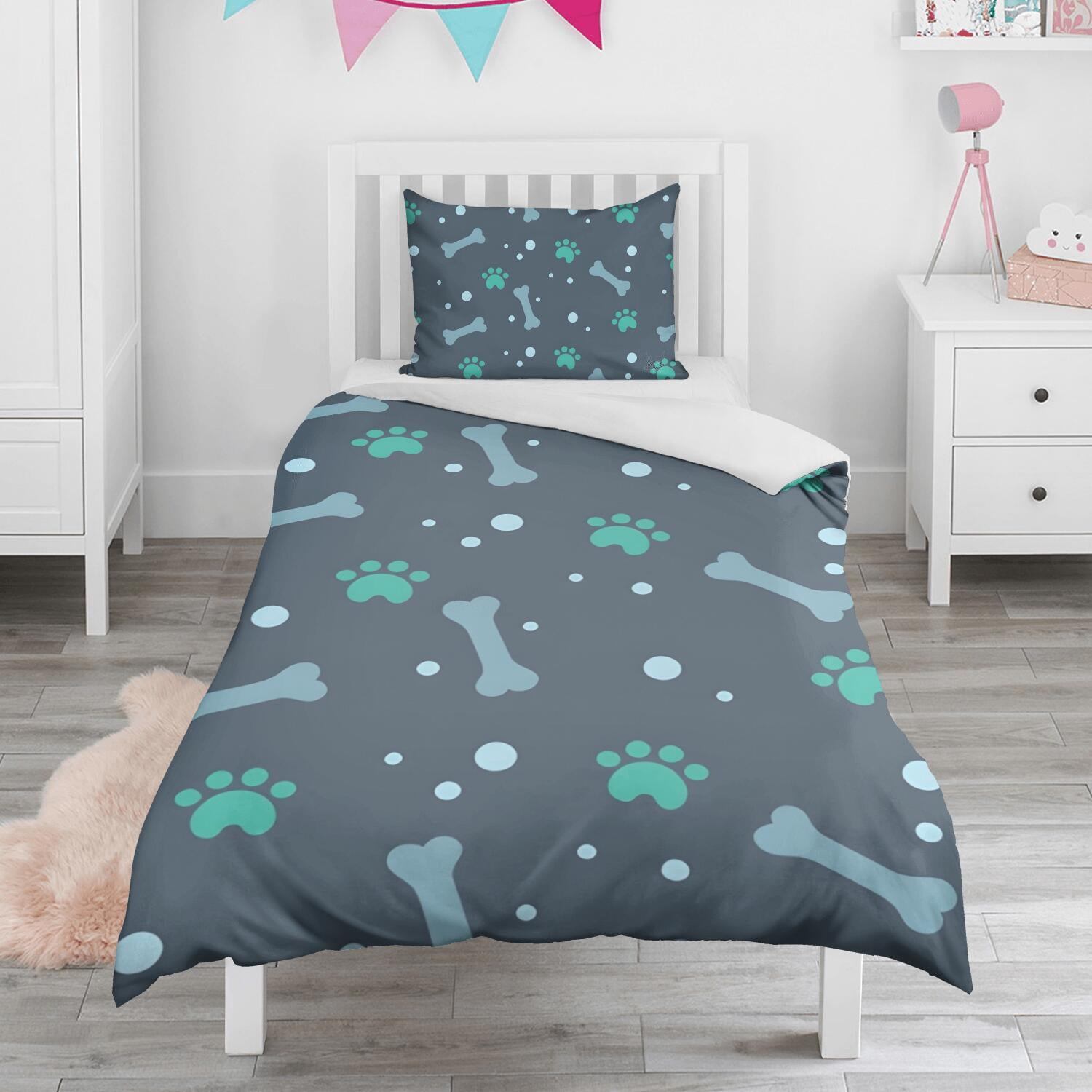 Paw Prints and Bones Duvet Cover and Pillowcase Set for Single Bedding ...