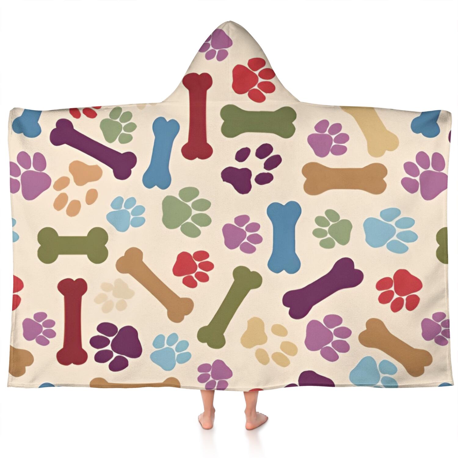 Paw Prints and Bones Hooded Bath Towel，60"x35" for Ages 3 To 12 Kids ...