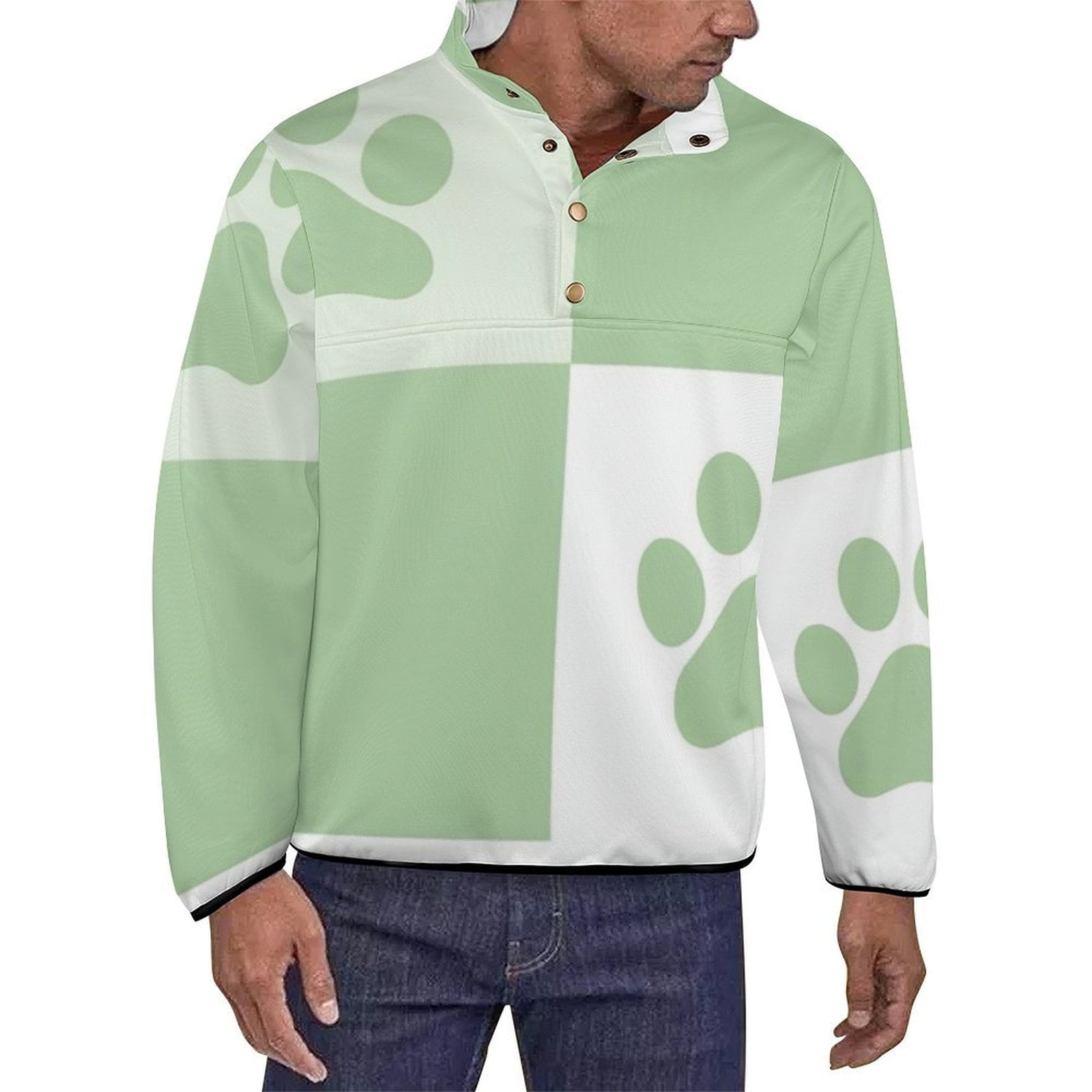 Paw Prints in Checkerboard Men's Stand Collar Sweater Long Sleeve ...