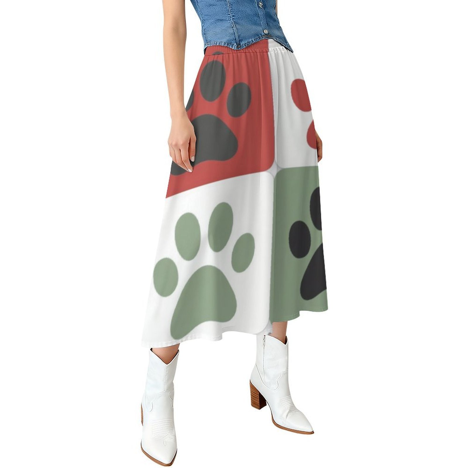 Paw Prints in Checkerboard Women High Waist Midi Skirt Elegant Midi ...