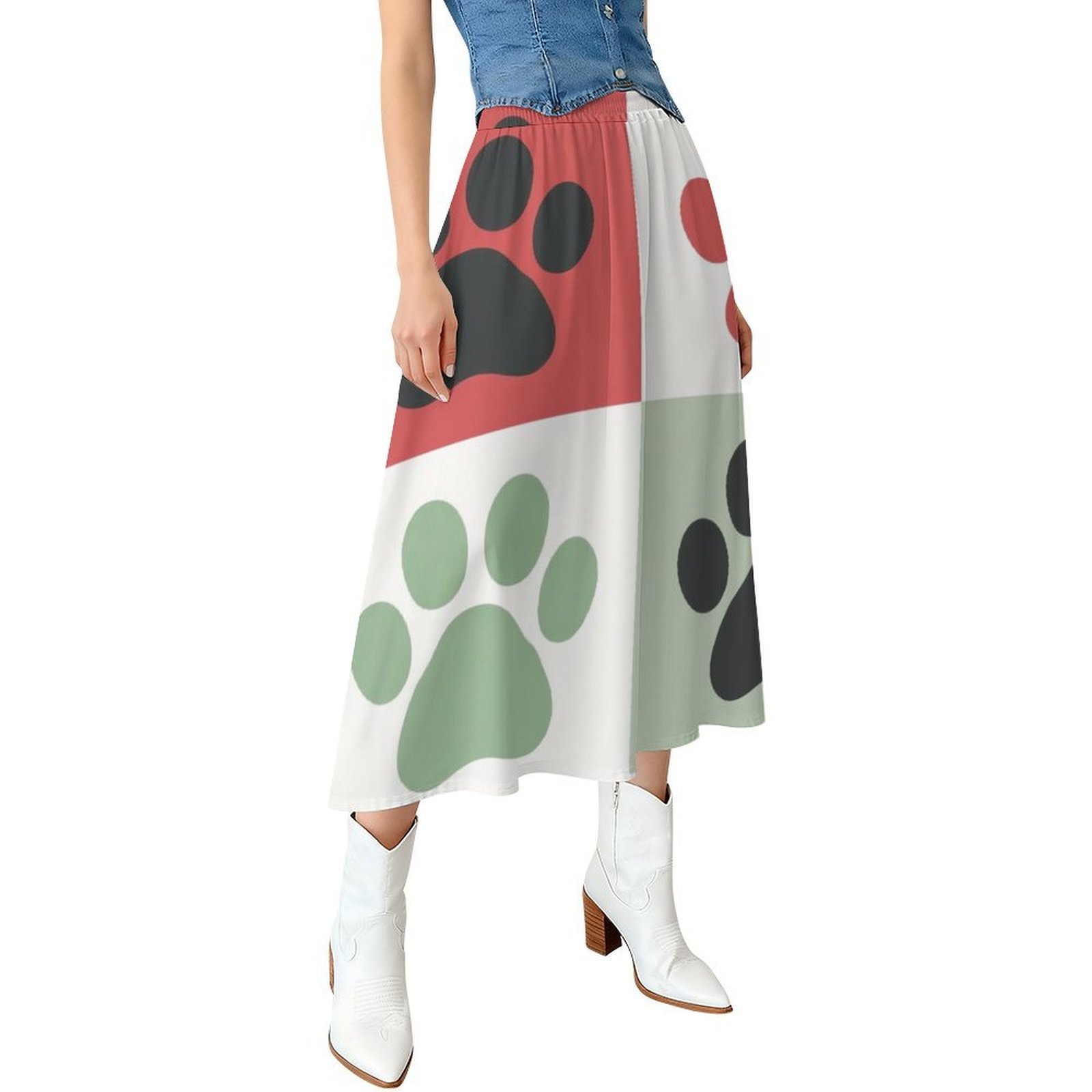 Paw Prints in Checkerboard Women High Waist Midi Skirt Elegant Midi ...