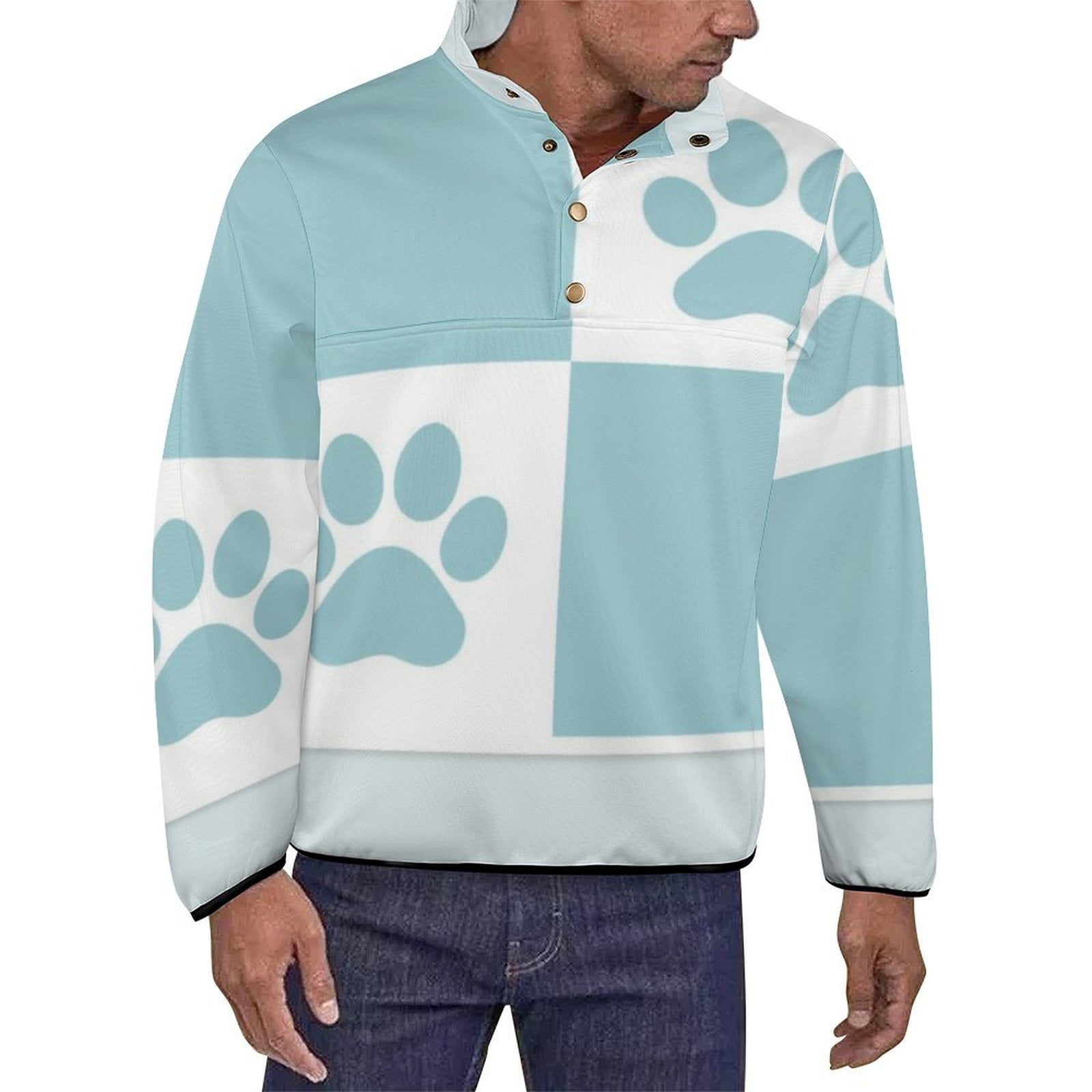 Paw Prints on Checkered Background Men's Stand Collar Sweater Long ...