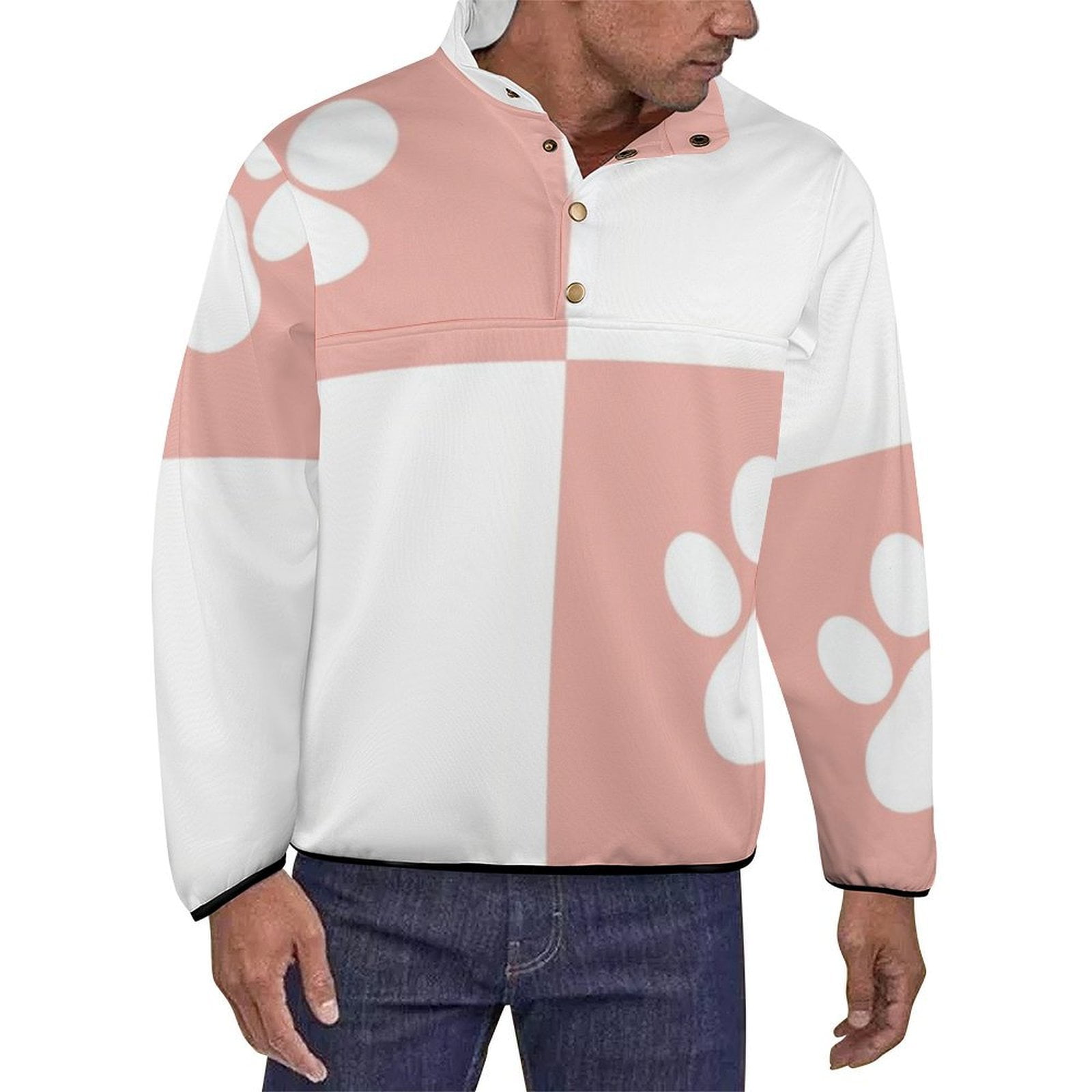 Paw Prints on Checkered Background Men's Stand Collar Sweater Long ...